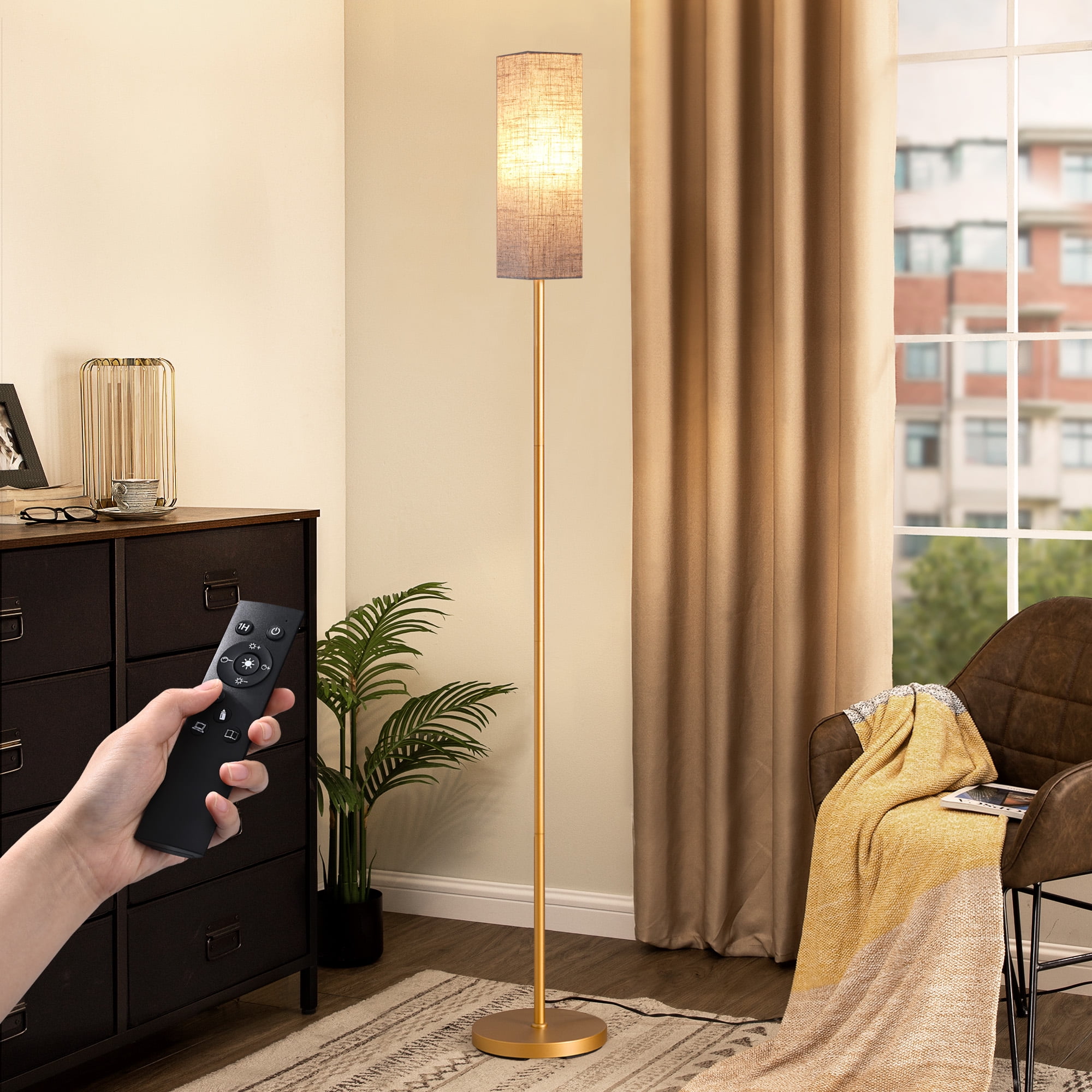 EDISHINE Gold Modern Dimmable Floor Lamp with Wireless Remote Control ...