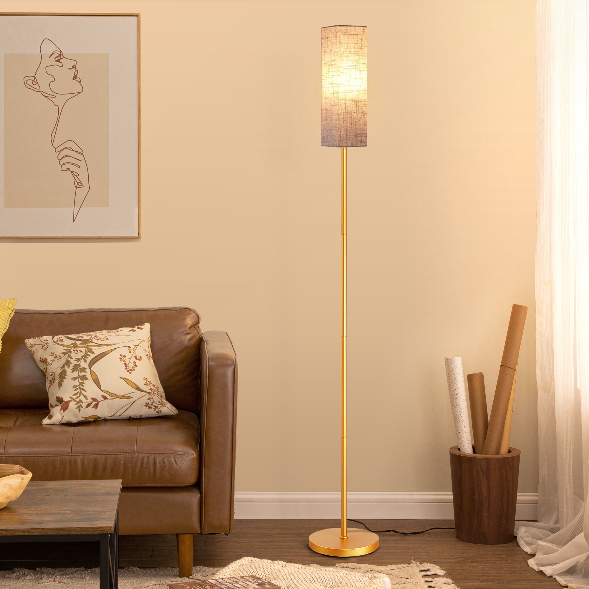 EDISHINE Modern Floor Lamp with Remote for Living Room, Minimalist ...