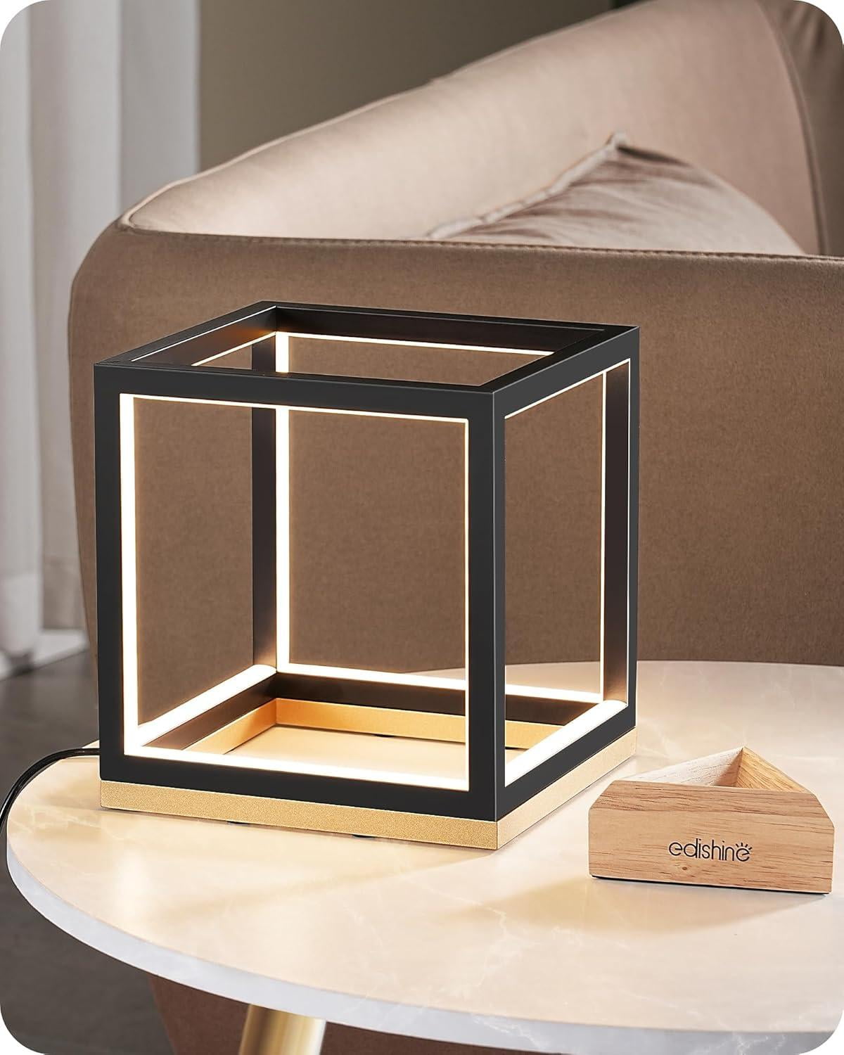 EDISHINE Modern LED Table Lamp, Minimalist Bedside Lamp with Solid Wood ...