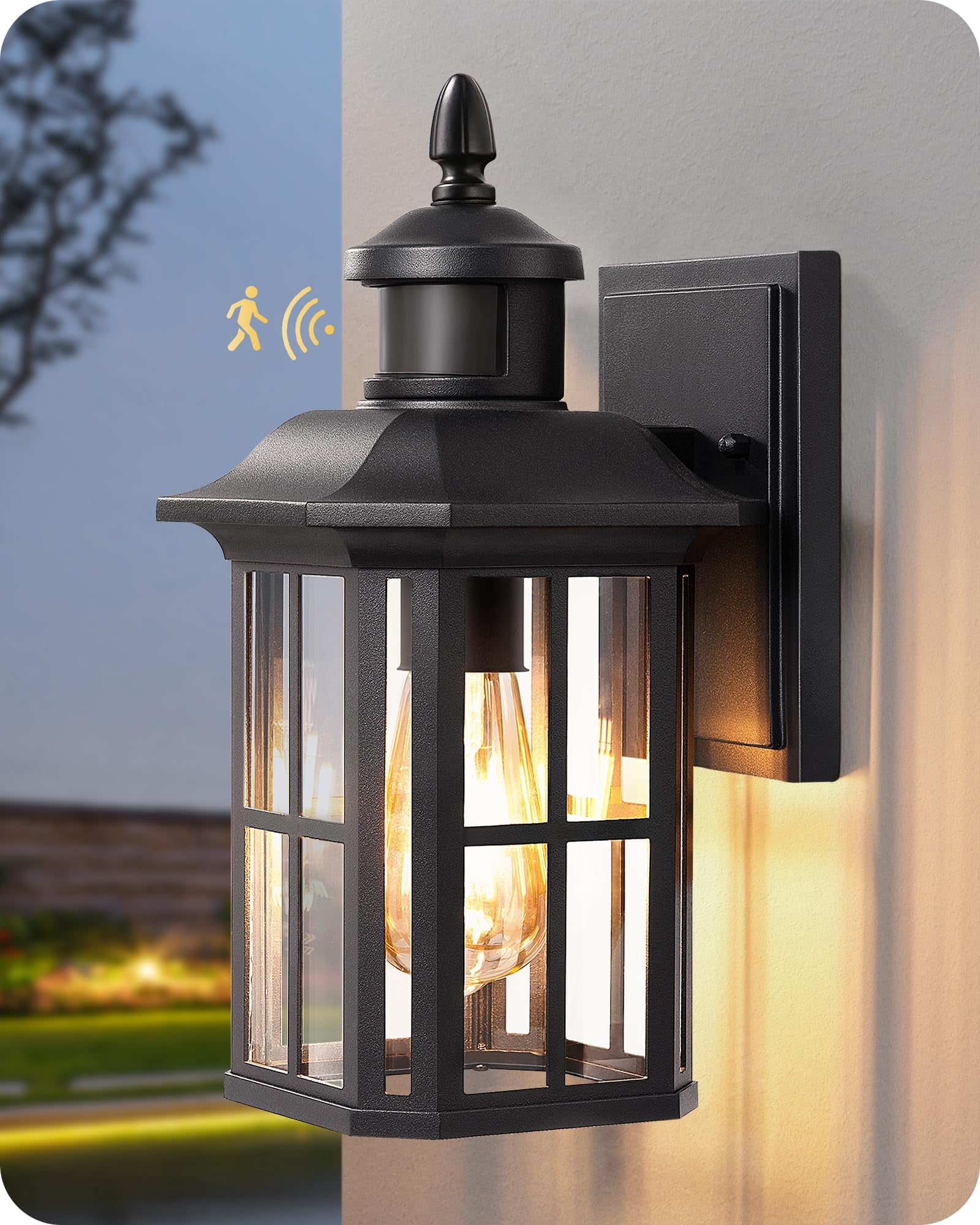 EDISHINE Motion Sensor Outdoor Wall Light, Dusk to Dawn Front Porch ...