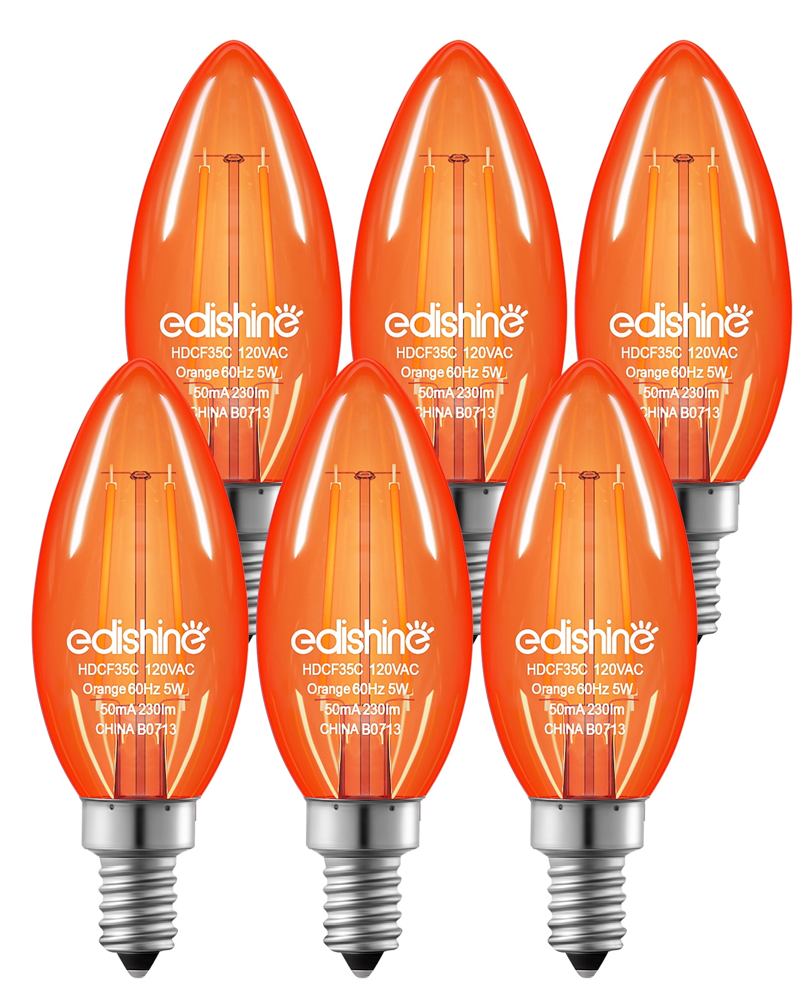 EDISHINE Orange LED Light Bulb, 5W (60W Equivalent), E12 Base Light Bulb for Party, Holiday ...