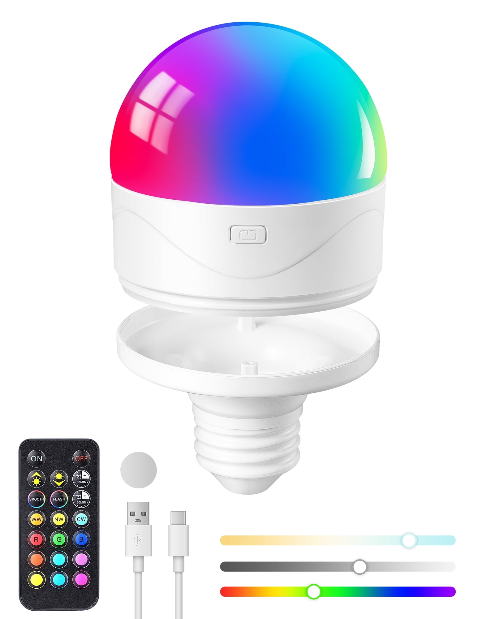 EDISHINE Rechargeable Light Bulb with Remote Control, 3000mAh Battery ...