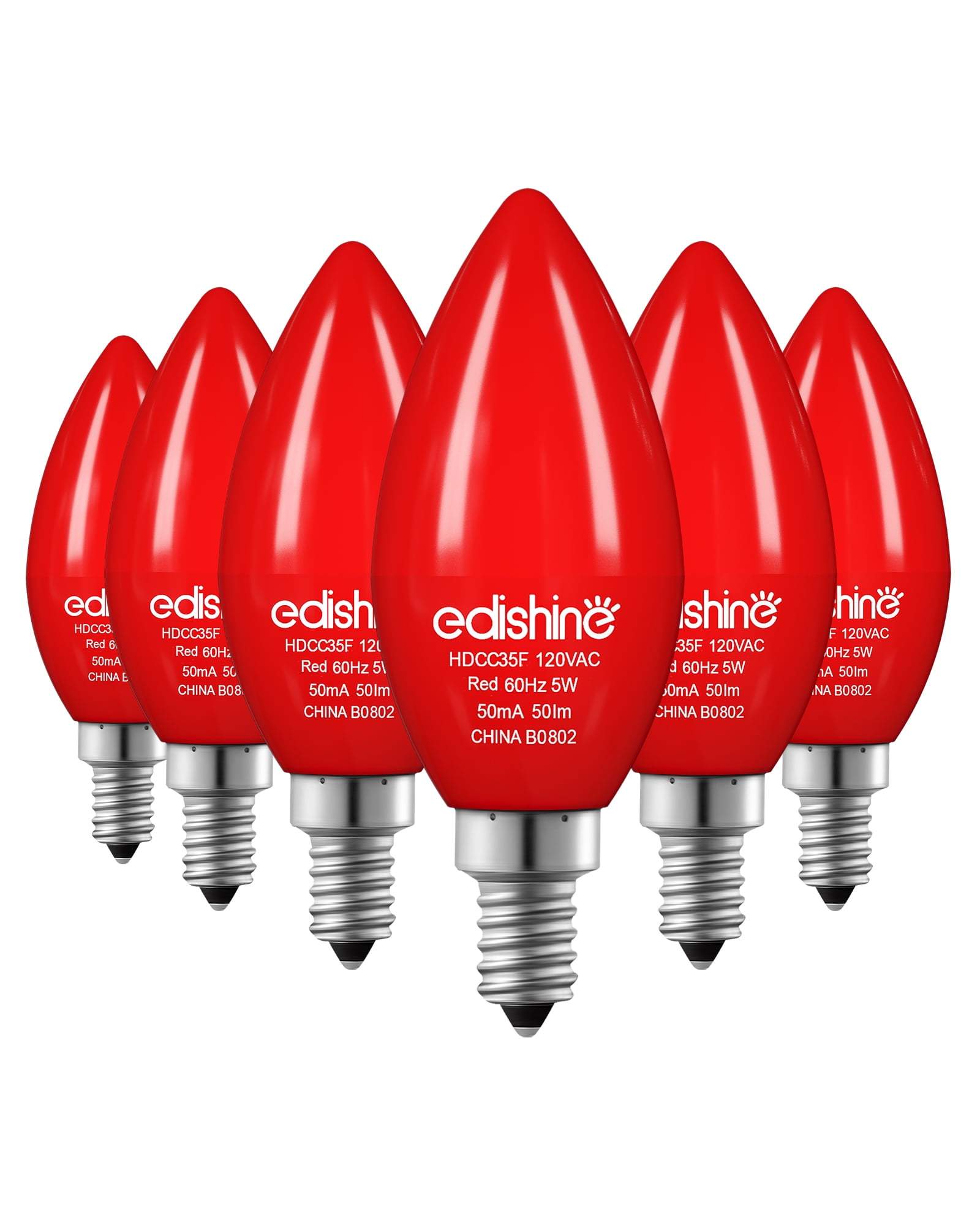 EDISHINE Dimmable Red LED Light Bulb, 60W Equivalent 5W, E12 Base ...