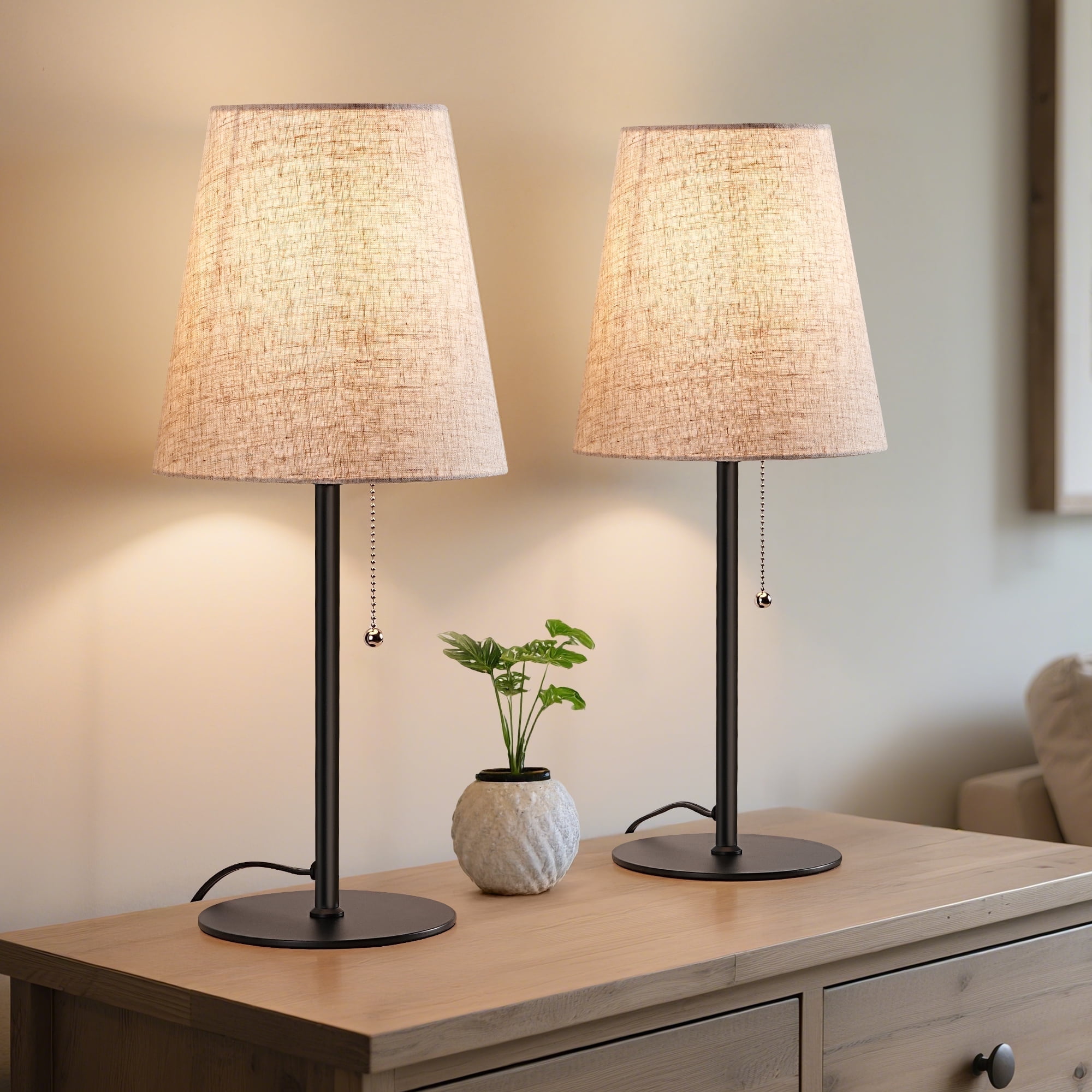 EDISHINE Table Lamps Set of 2 for Living Room Bedroom Pull Chain Switch ...