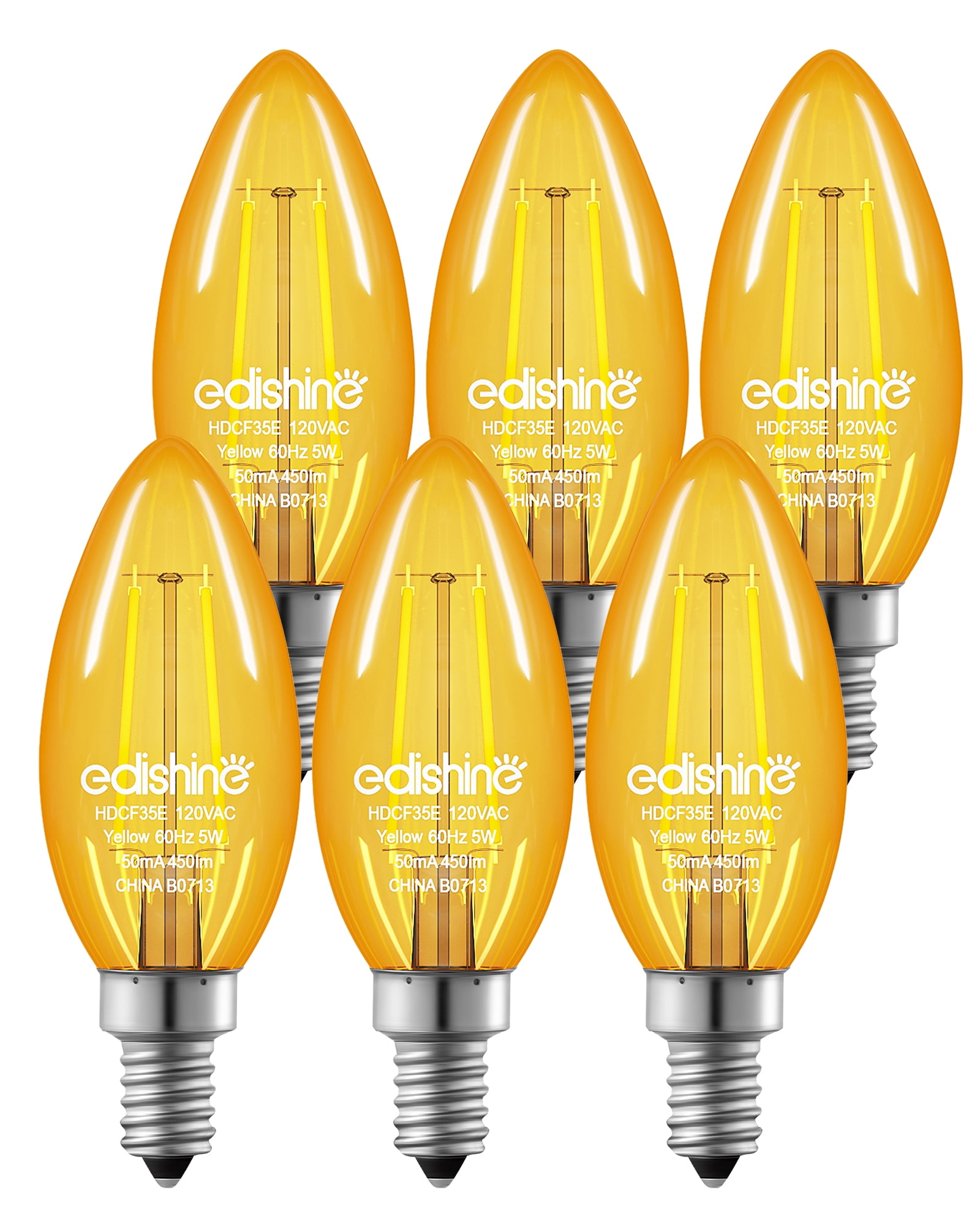 EDISHINE Yellow LED Light Bulb, 5W (60W Equivalent), E12 Base Light ...