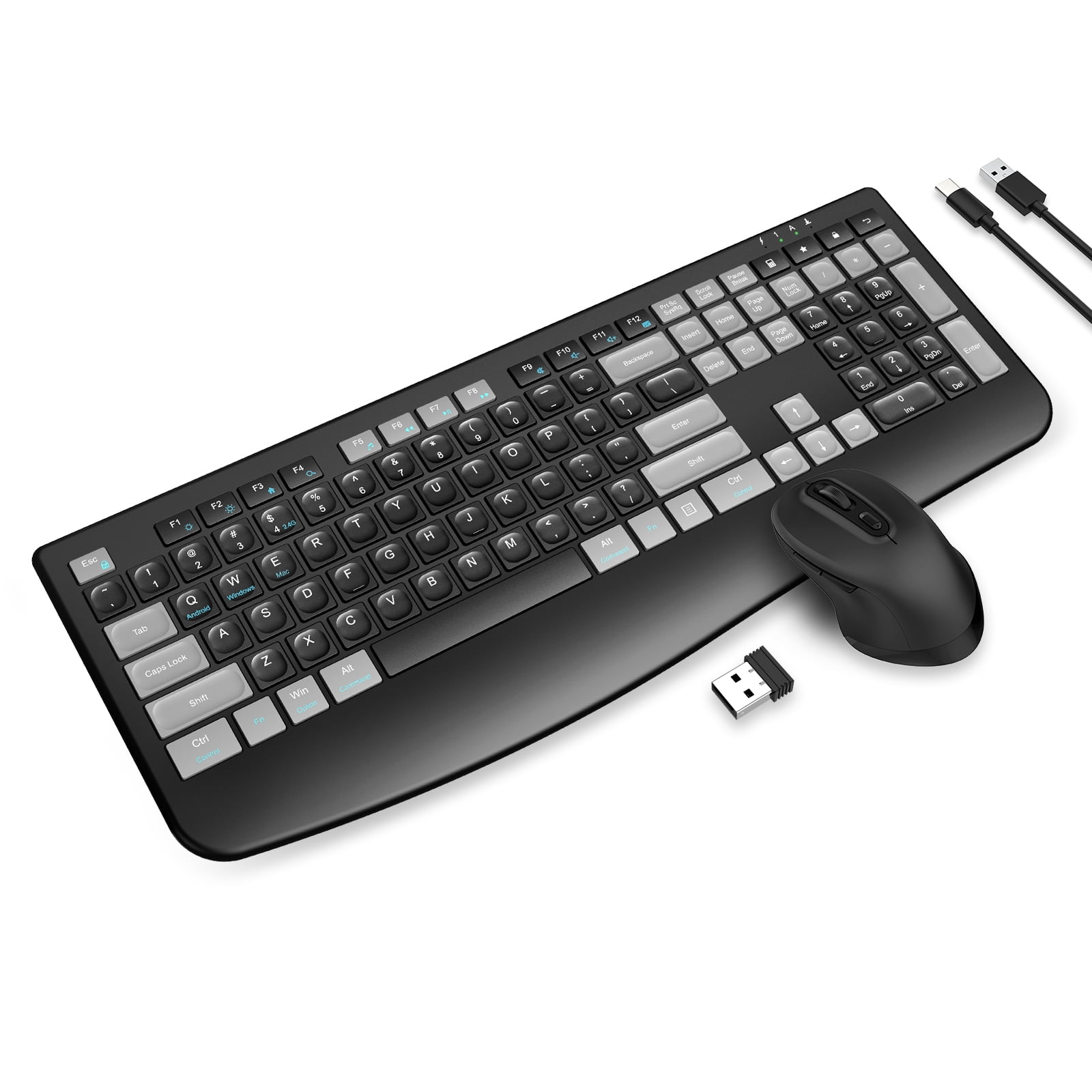 EDJO Wireless Keyboard and Mouse Combo, 2.4GHz Rechargeable Ergonomic ...
