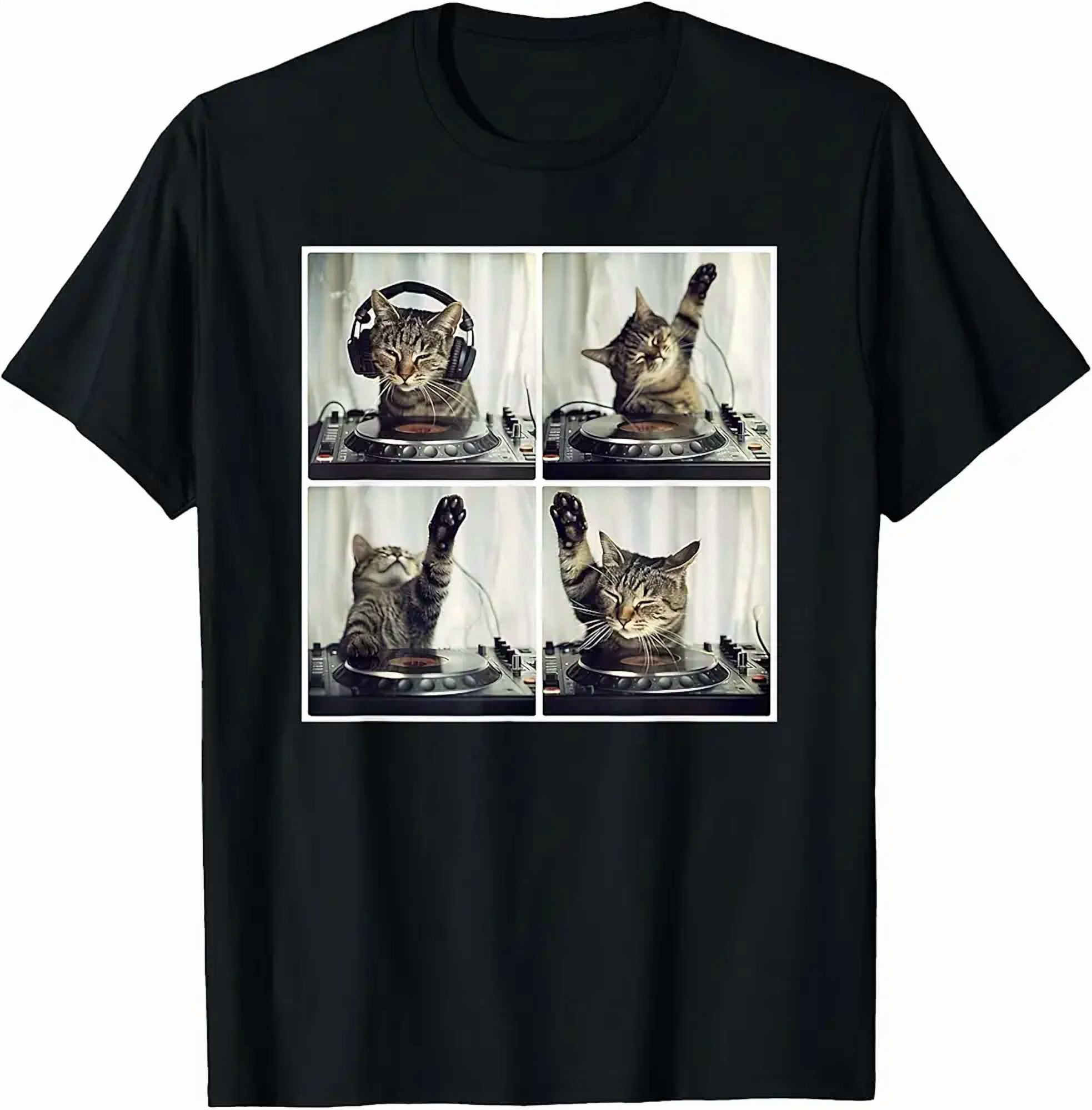 EDM DJ Cat On Decks House Music Feline Mixer Party Graphic Unisex T ...