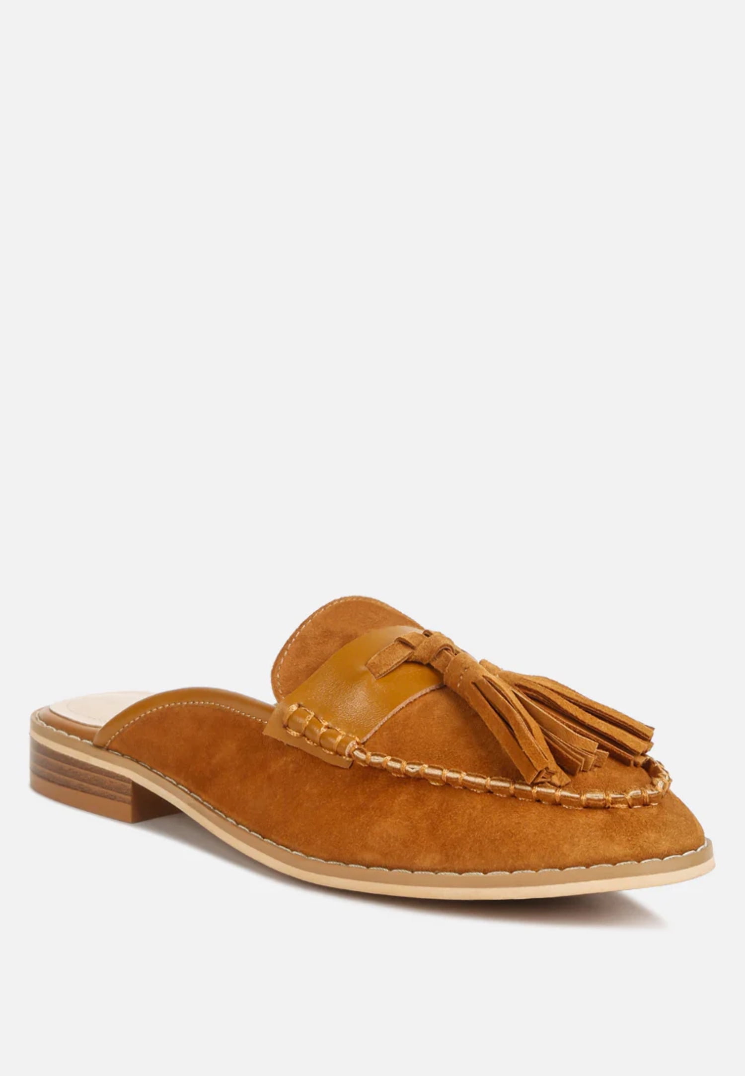EDMANDA Tassle Detail Leather Mules in Light Tan - Walmart.com