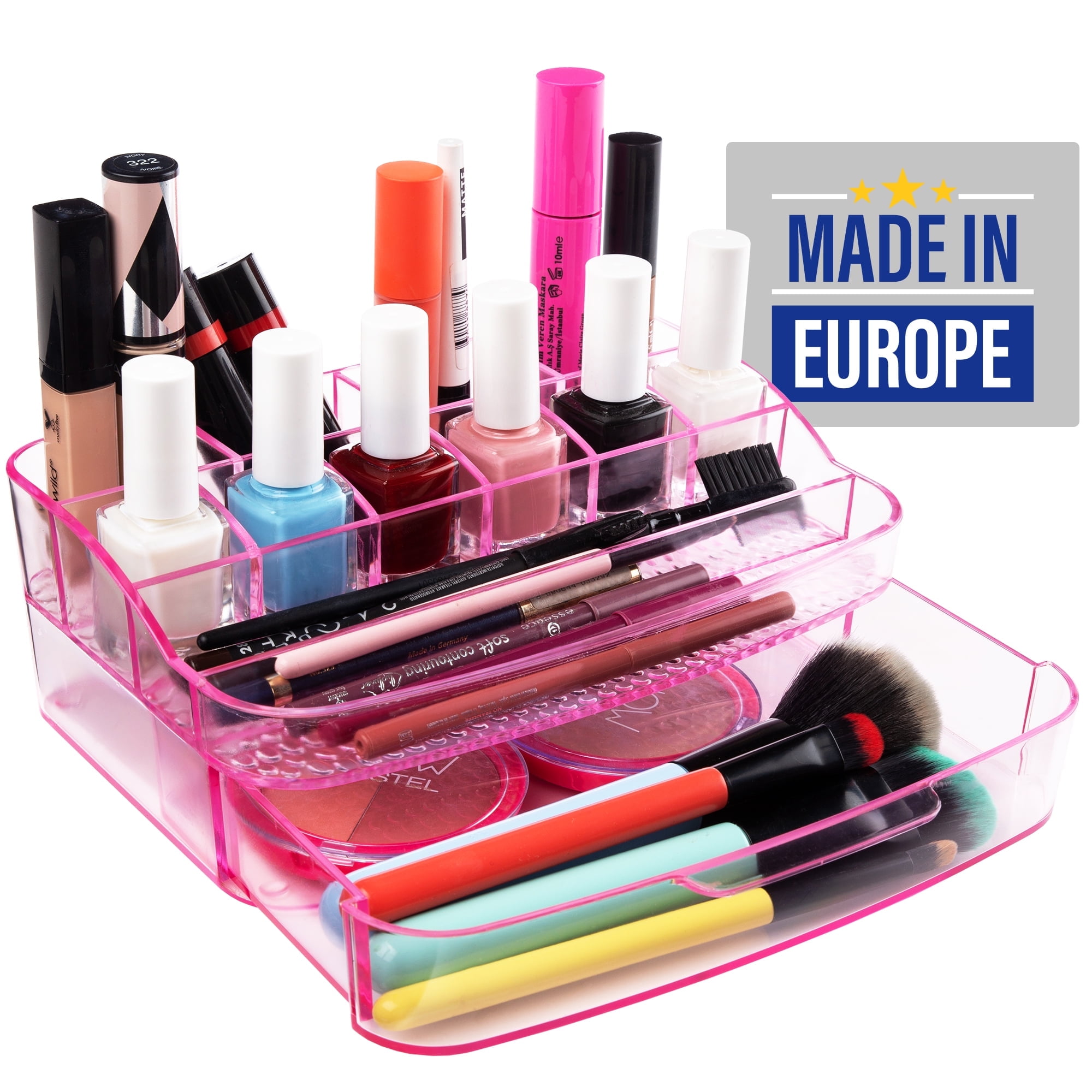 EDNA HOME Transparent Acrylic Makeup Organizer with Drawer, Pink ...