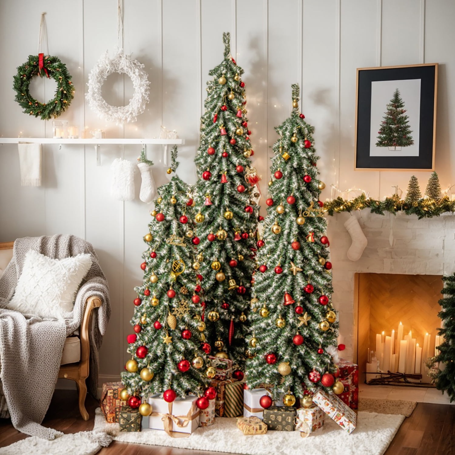 EDOEMSE 3 Piece Slim Pencil Christmas Tree Set 4ft 5ft 6ft, 216 302 505 ...