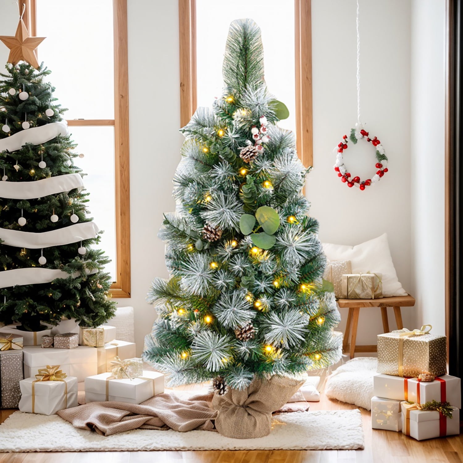 EDOEMSE Mini Artificial Christmas Tree with Pre-Lit, 3 FT Tall, Ideal ...