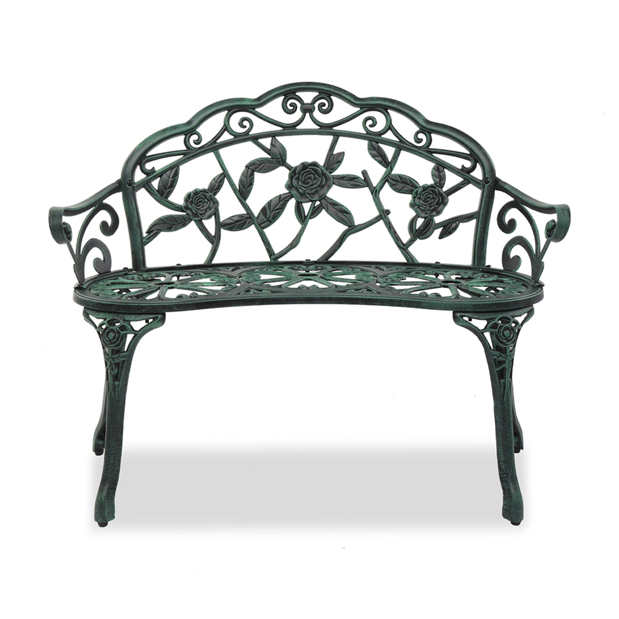 EDOEMSE Outdoor Cast Aluminum Patio Bench, Porch Bench Chair with ...