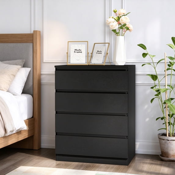 EDOEMSE Wood Simple 4-Drawer Dresser, Black P2 Wood Chest of Drawers ...