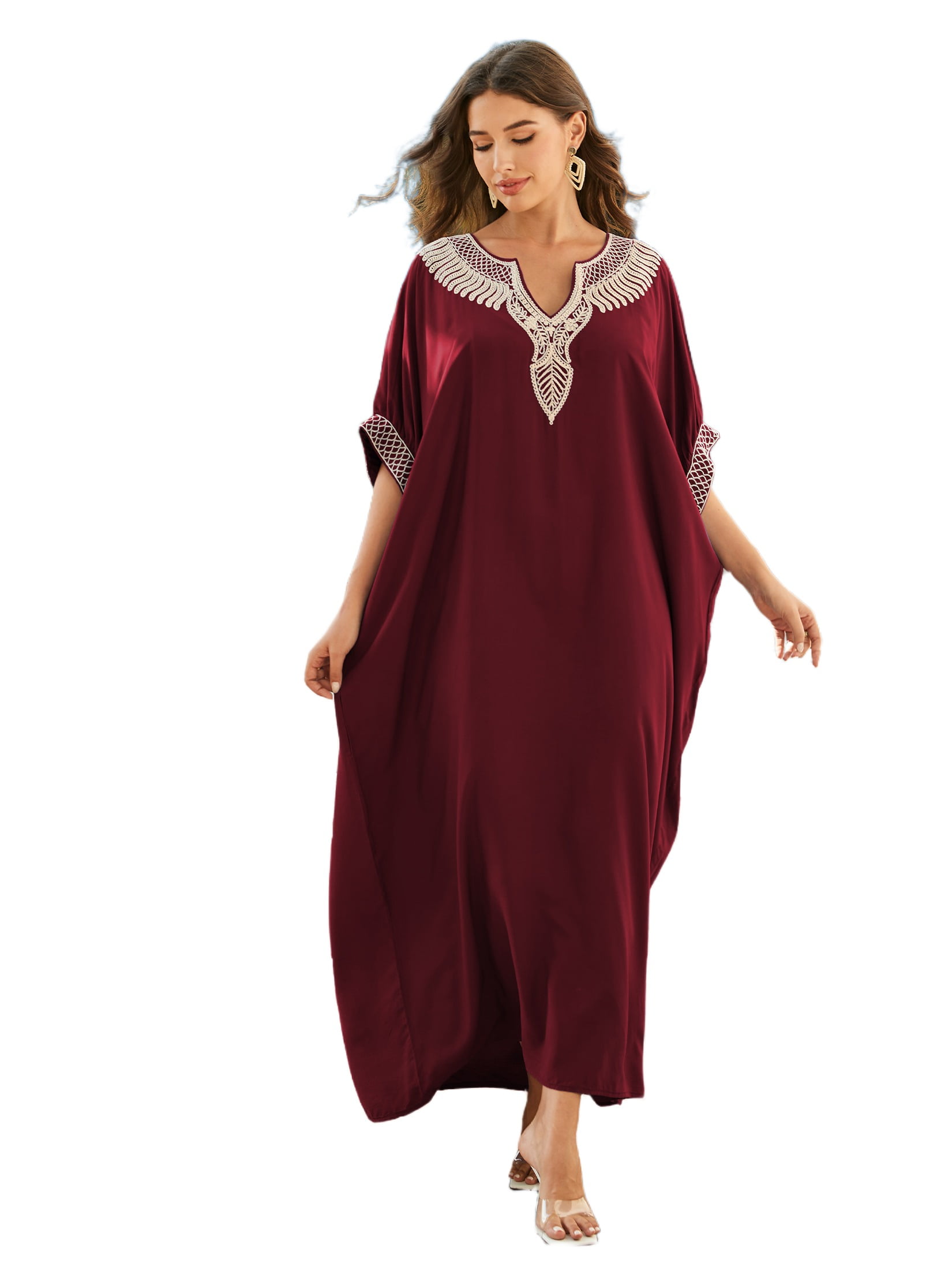EDOLYNSA Kaftan Coverup for Women Embroidered Beach Dresses Plus Size ...