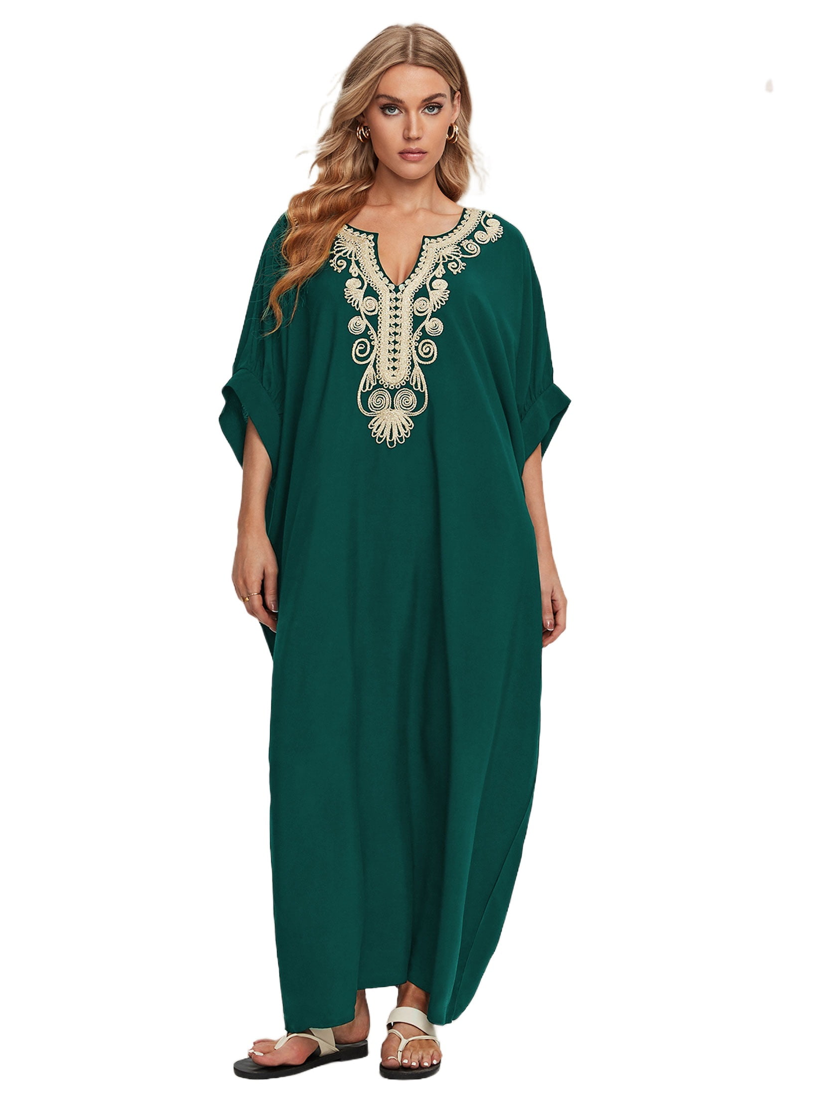 EDOLYNSA Kaftan Coverup for Women Embroidered Beach Dresses Plus Size ...