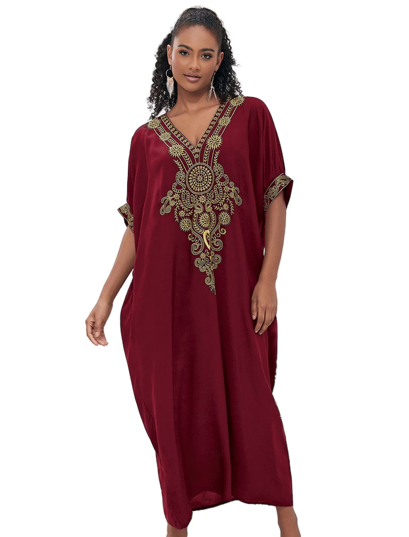 EDOLYNSA Kaftan Robe Embroidered Beach Dresses Plus Size Caftan ...