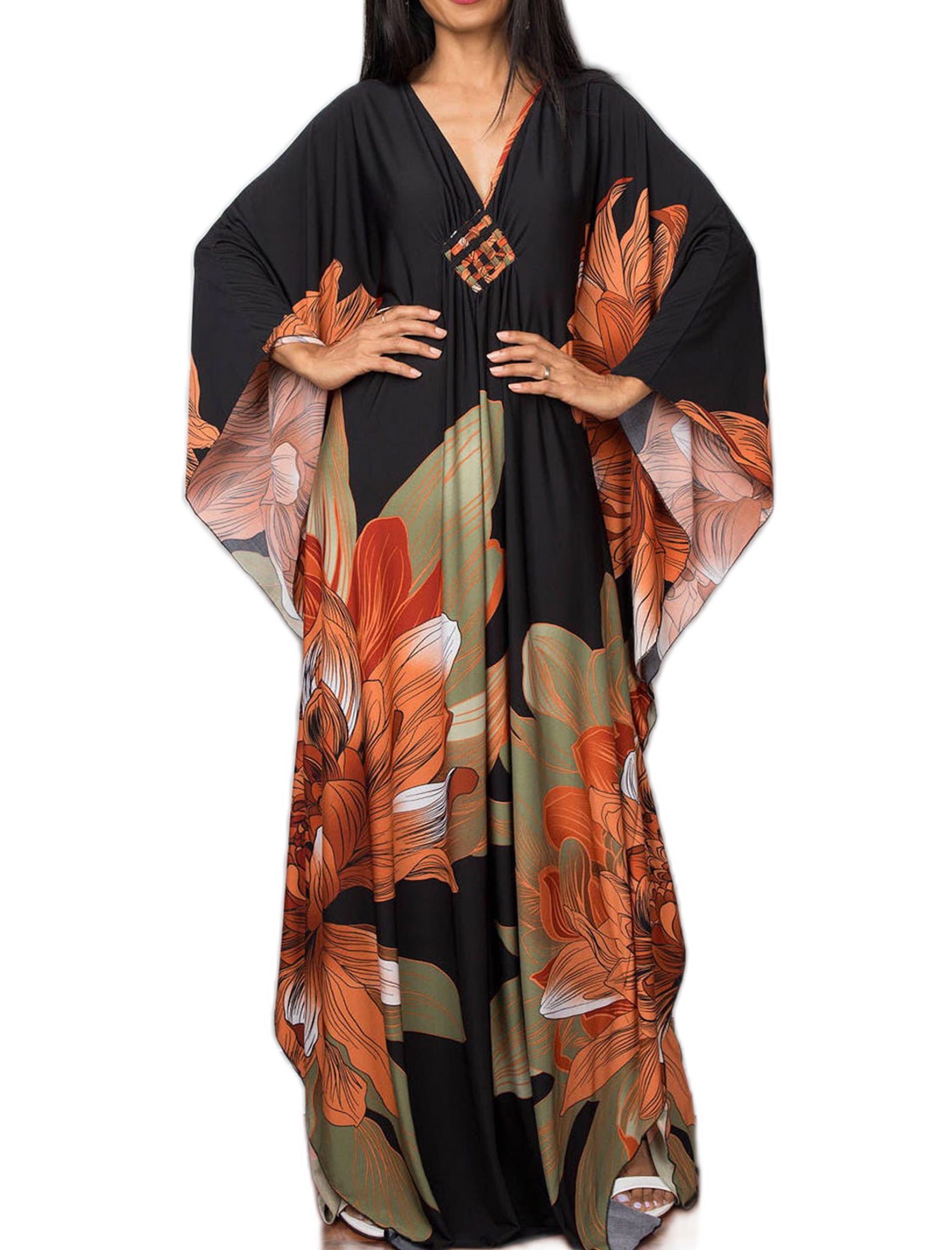 EDOLYNSA Maxi Kaftan Dresses for Women Moroccan Caftans With Batwing ...
