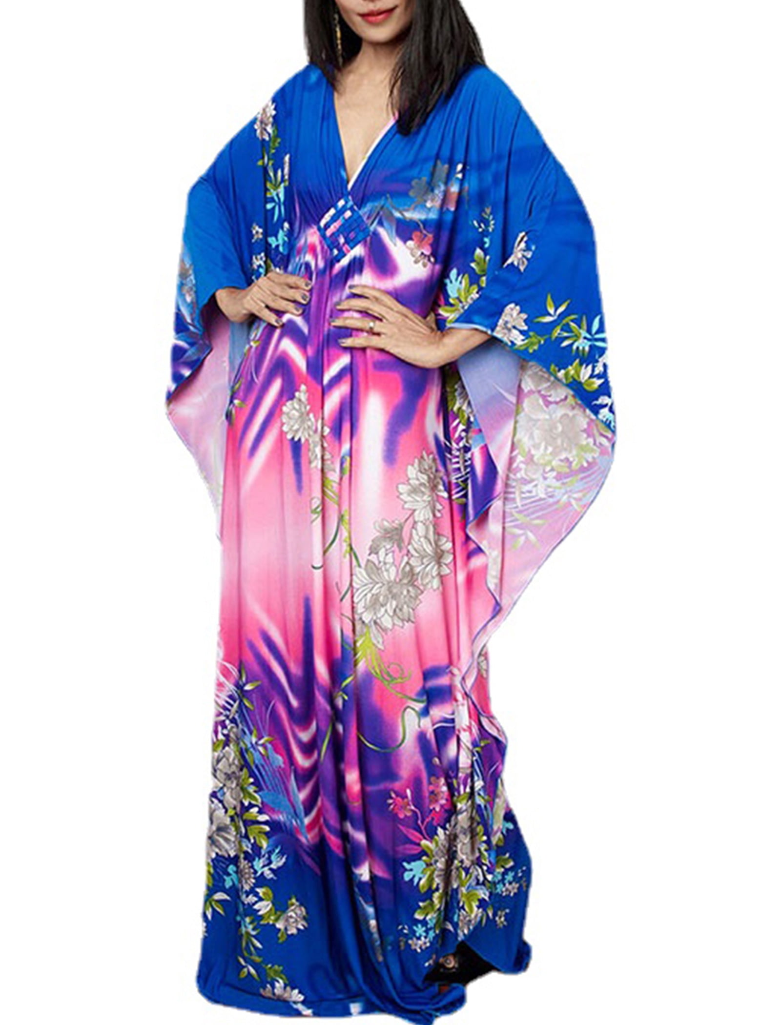 EDOLYNSA Maxi Kaftan Dresses for Women Moroccan Caftans With Batwing ...