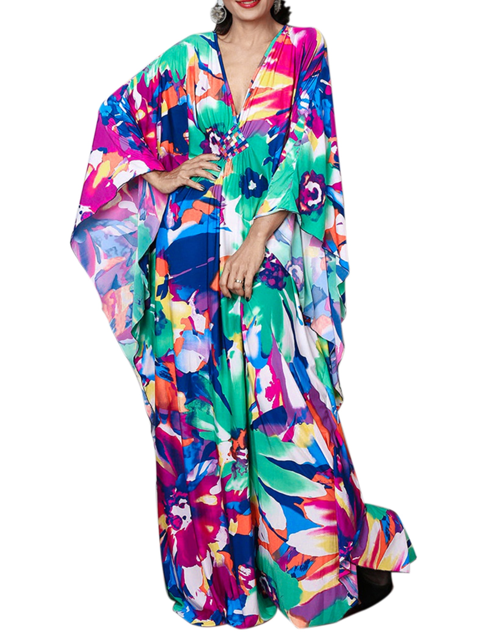 EDOLYNSA Maxi Kaftan Dresses for Women Moroccan Caftans With Batwing ...