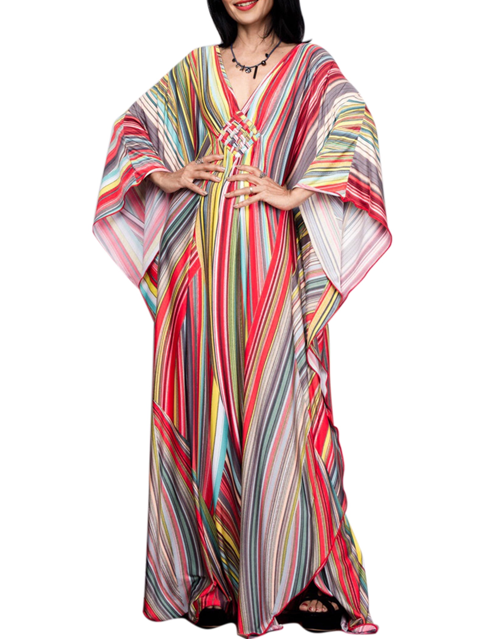 EDOLYNSA Maxi Kaftan Dresses for Women Moroccan Caftans With Batwing ...