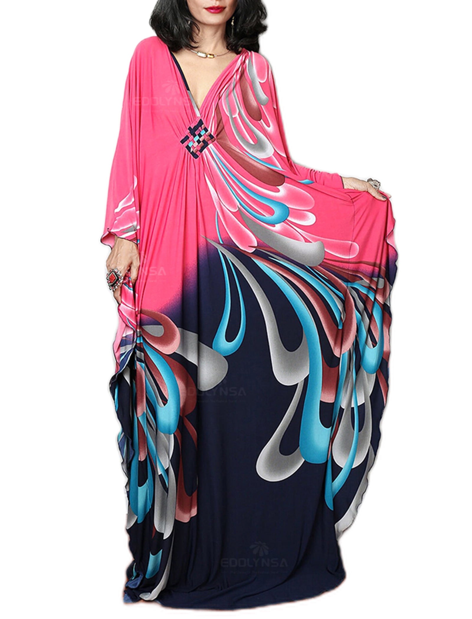 EDOLYNSA Maxi Kaftan Dresses for Women Moroccan Caftans With Batwing ...