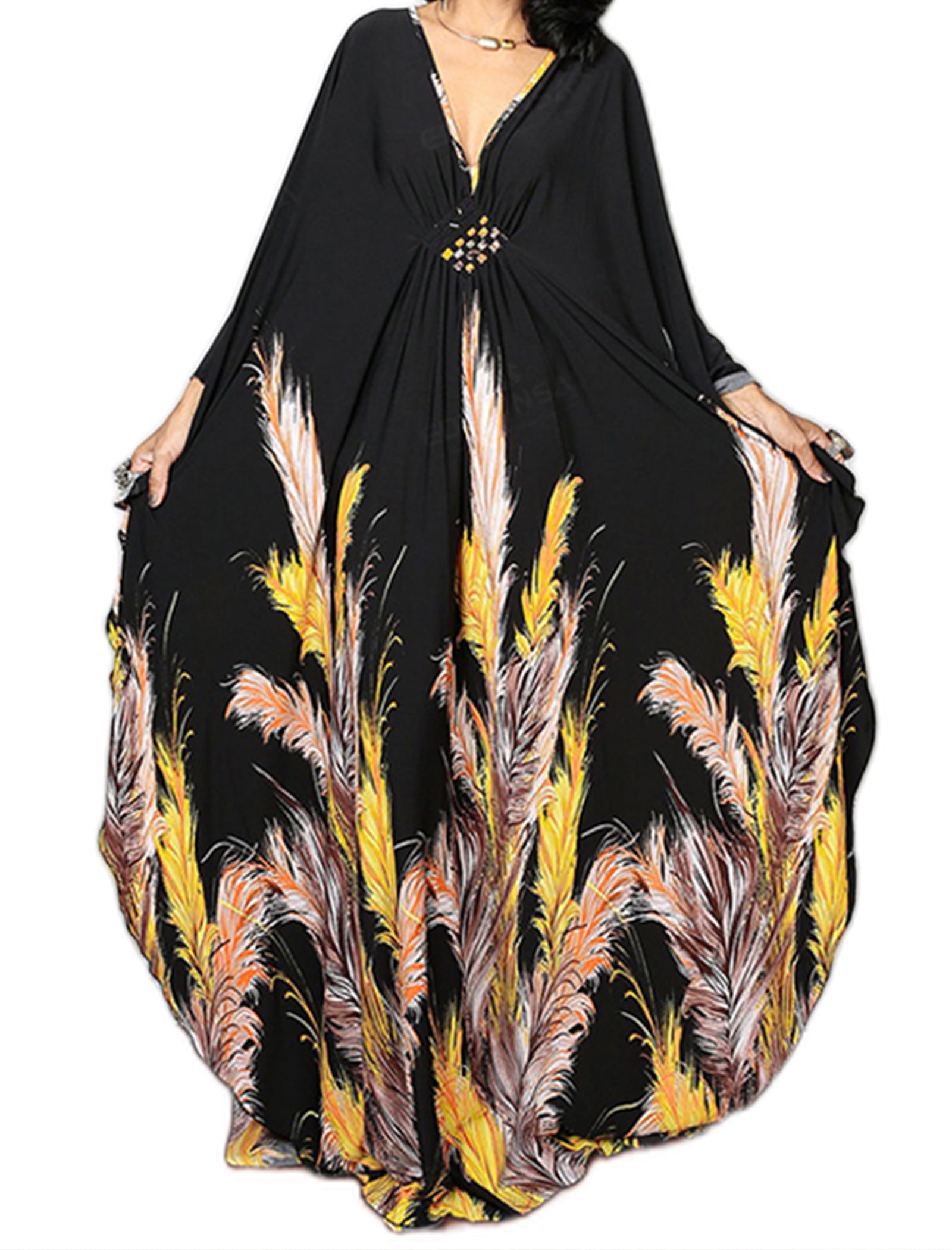 EDOLYNSA Maxi Kaftan Dresses for Women Moroccan Caftans With Batwing ...