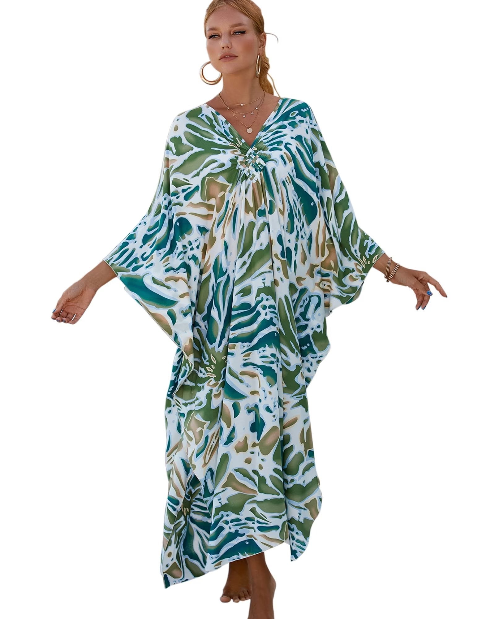 EDOLYNSA Plus Size Kaftan Dresses for Women Print Swimwear Cover up ...