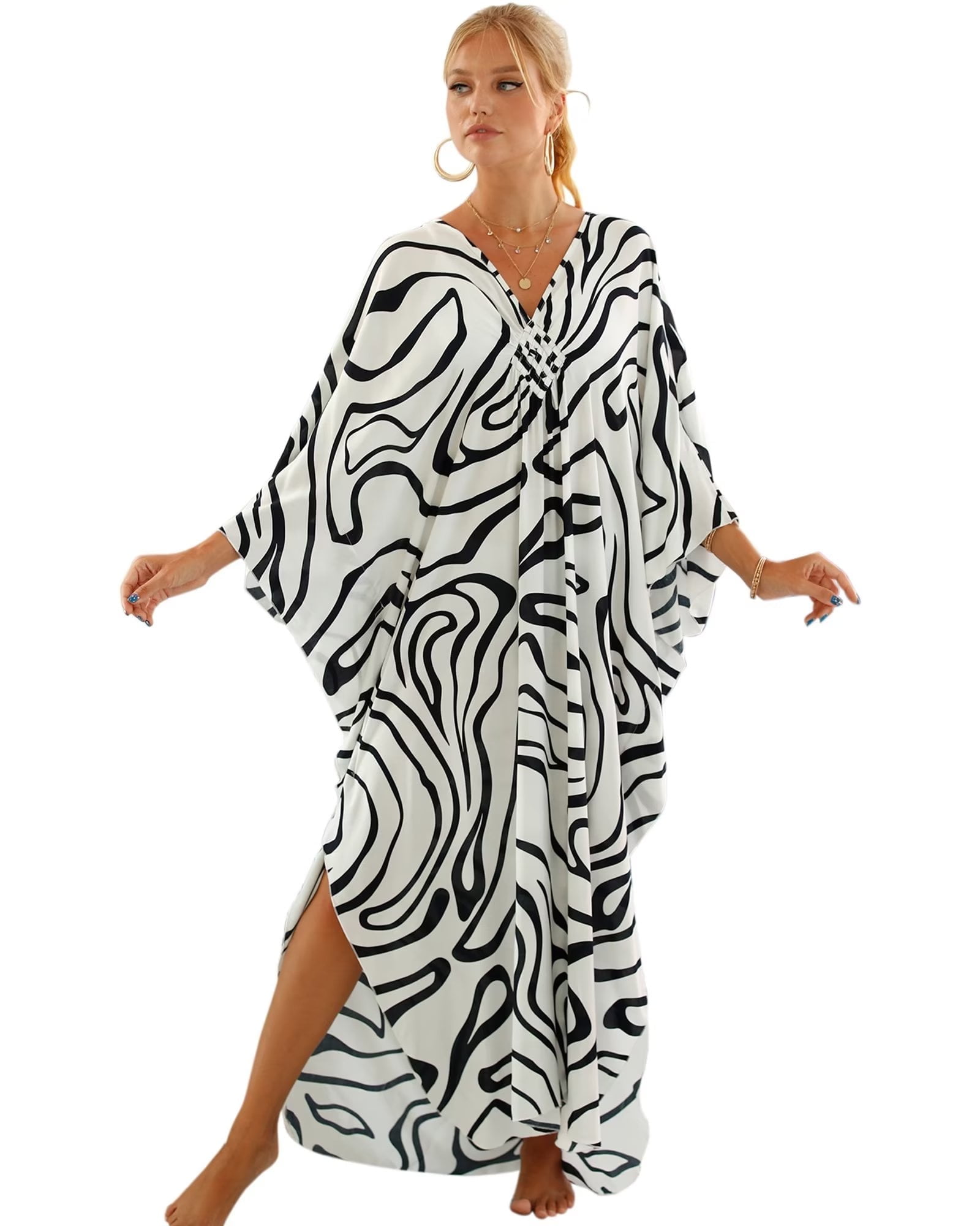 EDOLYNSA Plus Size Kaftan Dresses for Women Print Swimwear Cover up ...