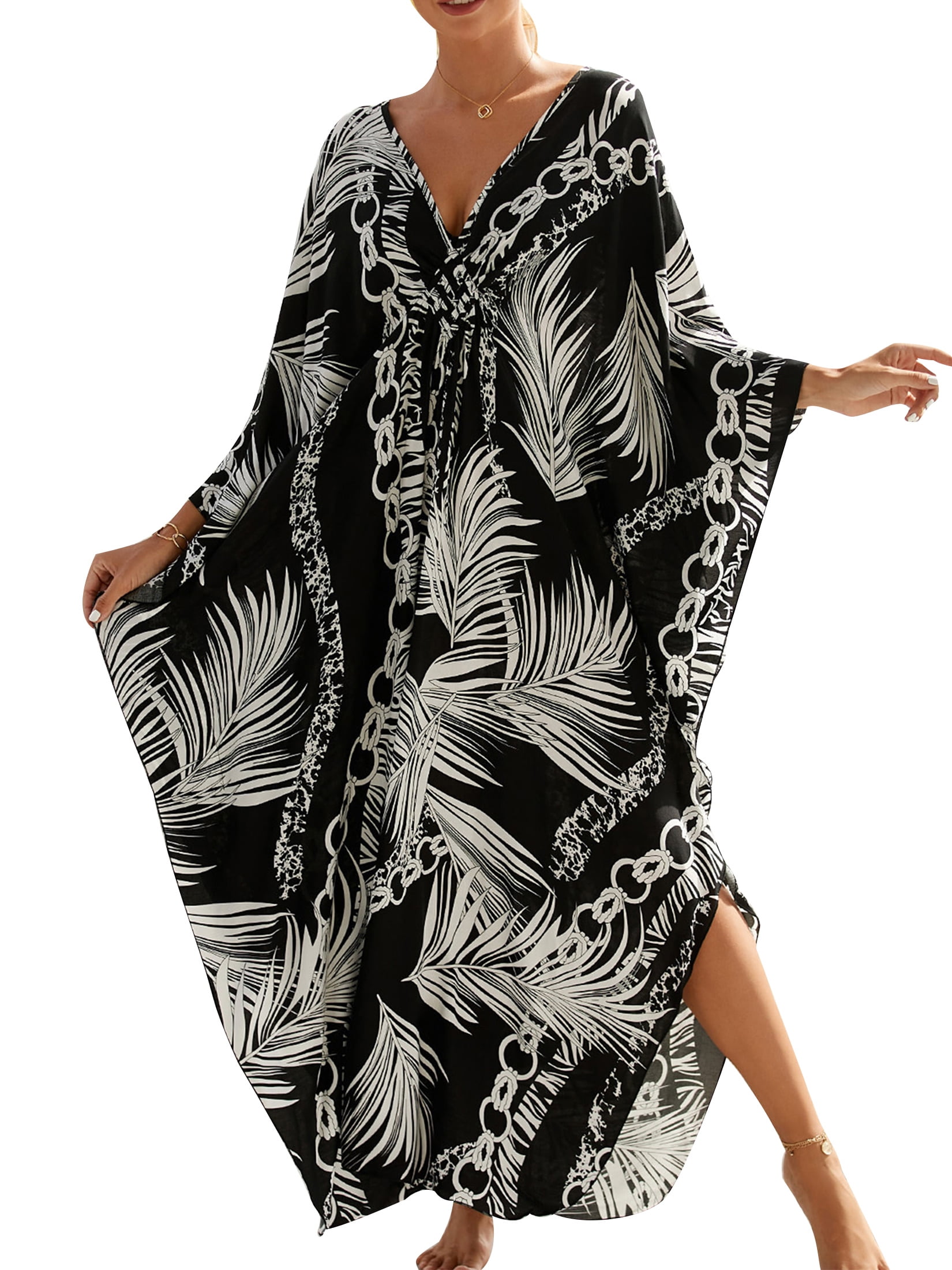 EDOLYNSA Plus Size Kaftans for Women Batwing Sleeve Bathing Suit Cover ...