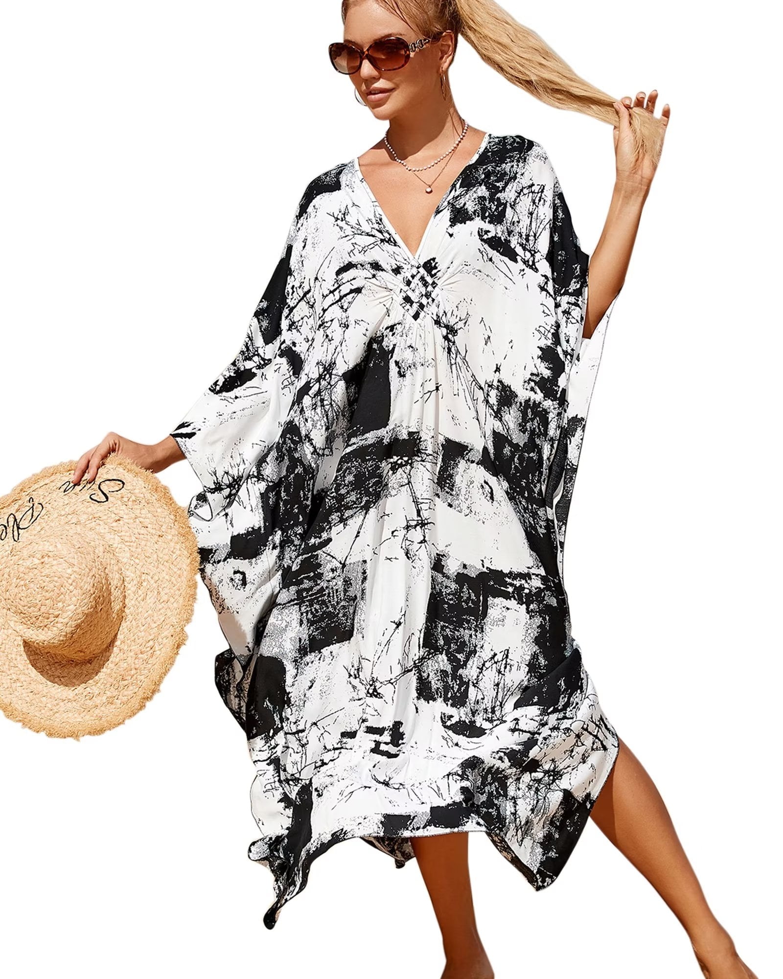 EDOLYNSA Plus Size Kaftans for Women Batwing Sleeve Bathing Suit Cover ...