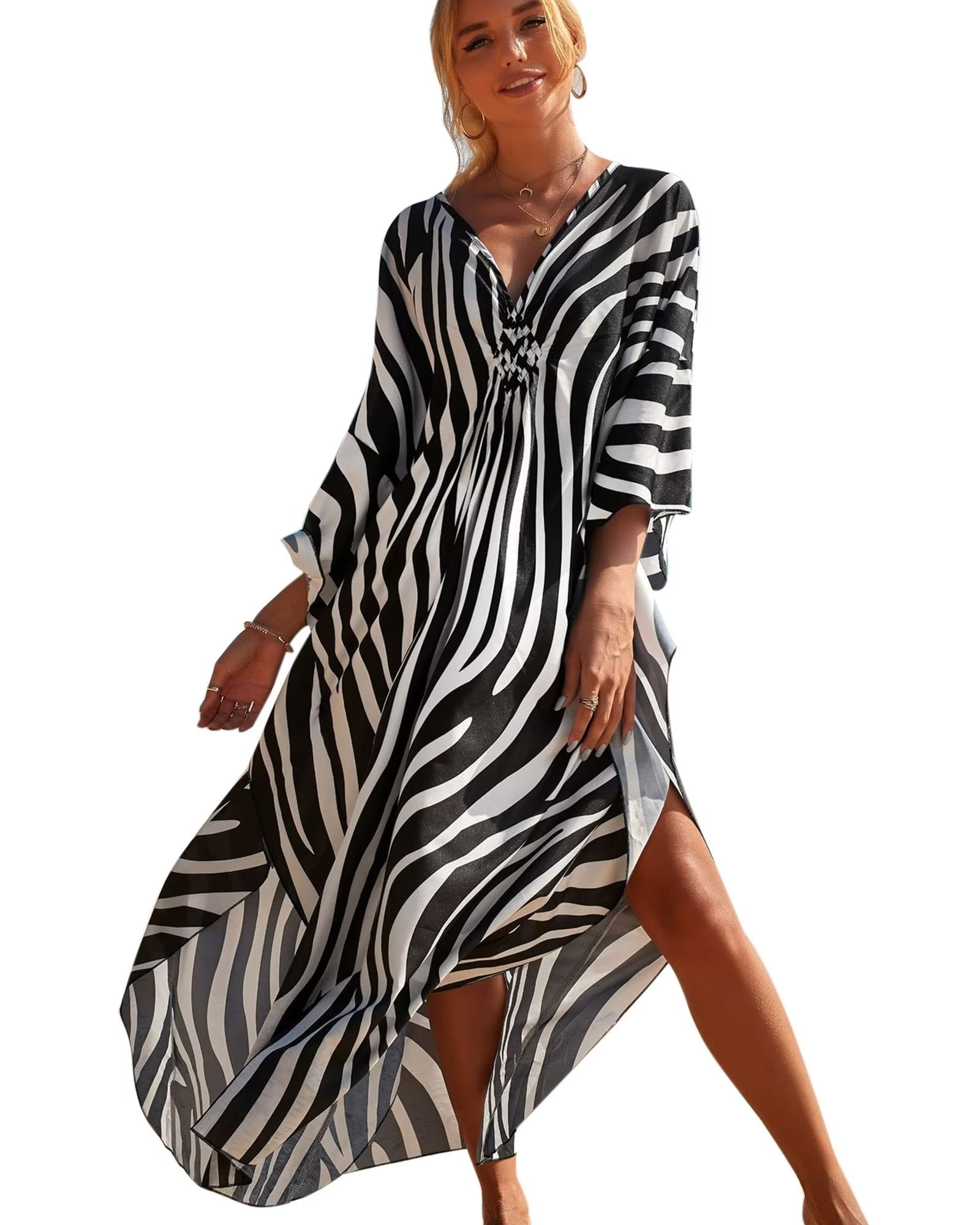 EDOLYNSA Plus Size Kaftans for Women Batwing Sleeve Bathing Suit Cover ...