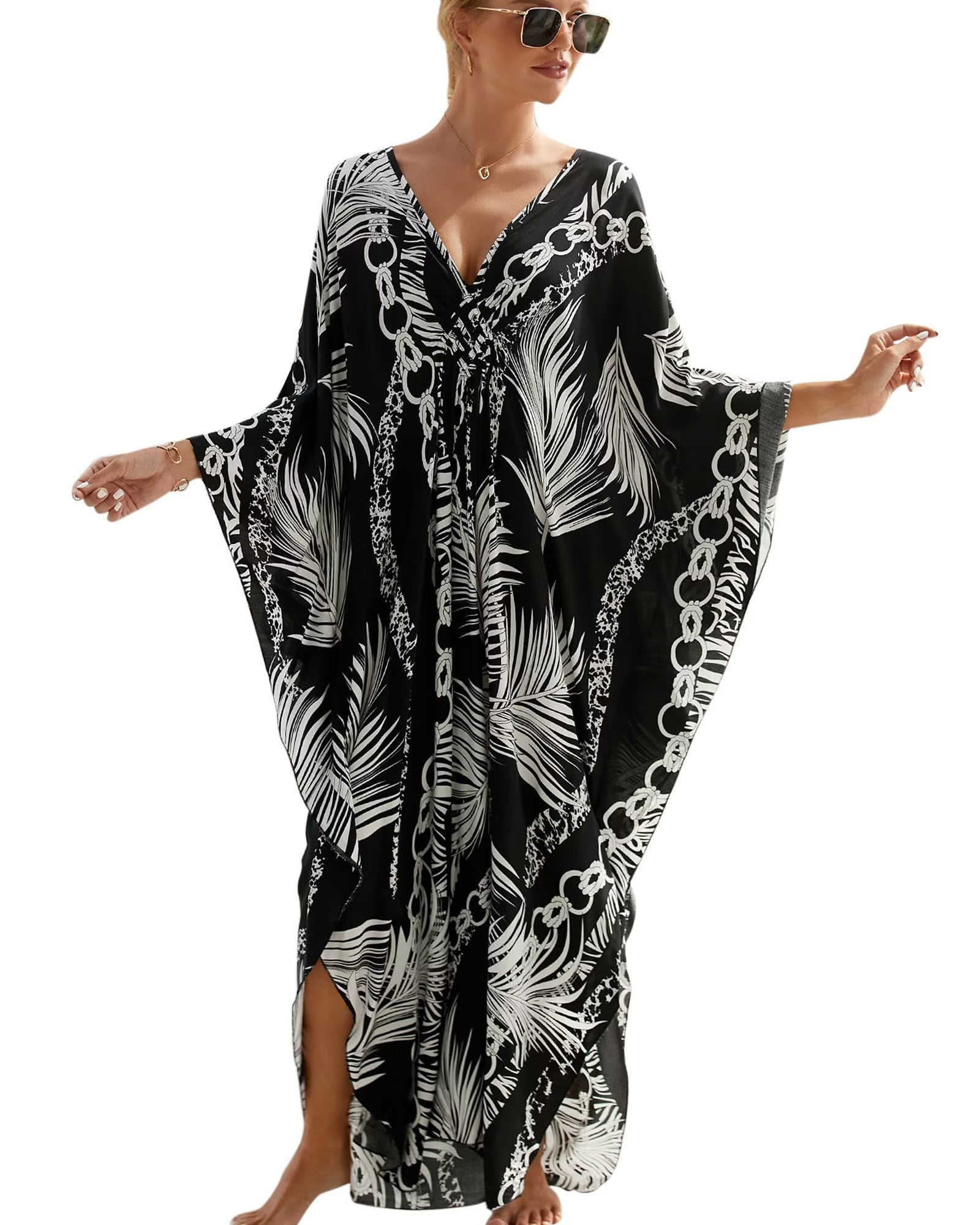 EDOLYNSA Plus Size Kaftans for Women Batwing Sleeve Bathing Suit Cover ...