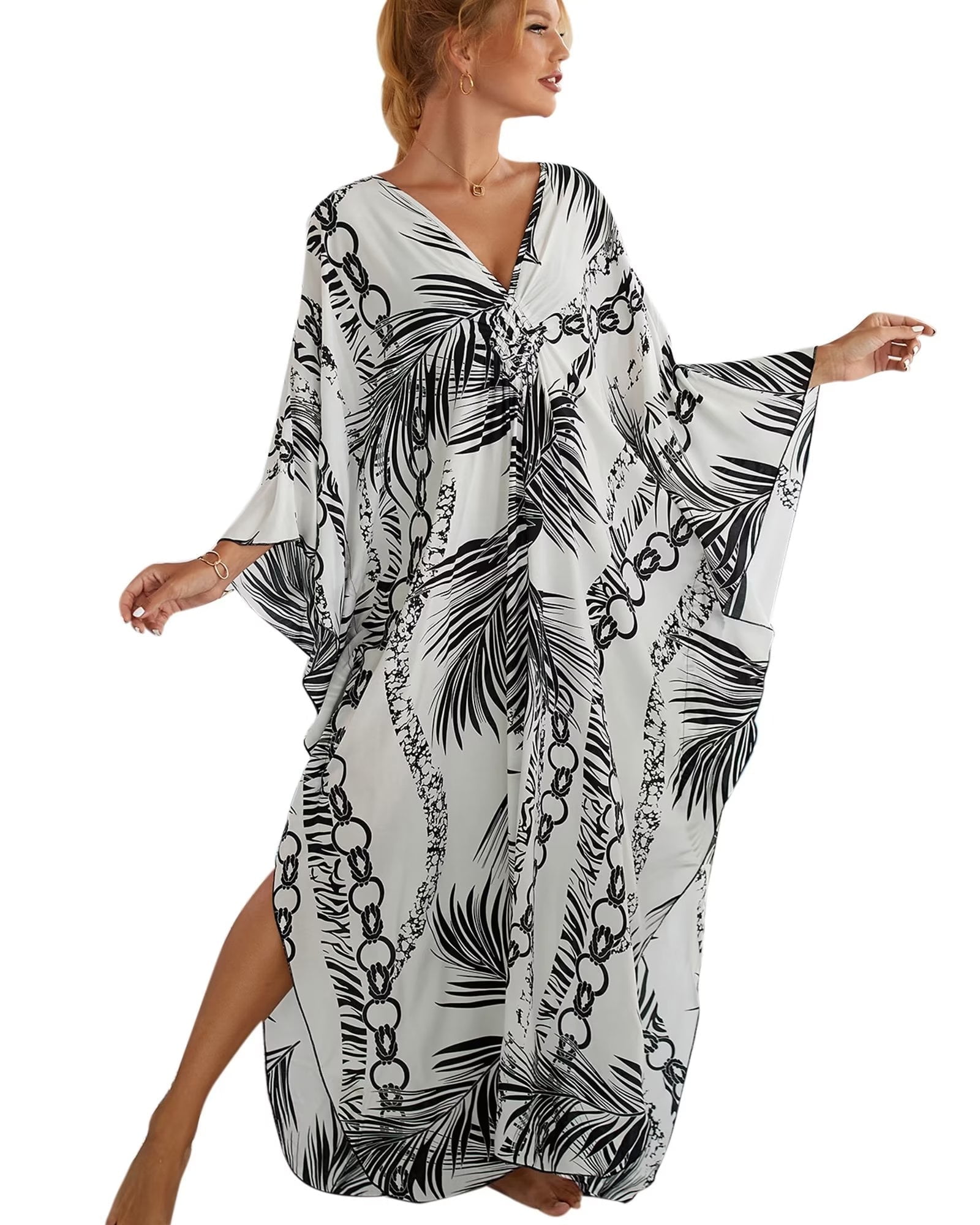 EDOLYNSA Plus Size Kaftans for Women Batwing Sleeve Bathing Suit Cover ...