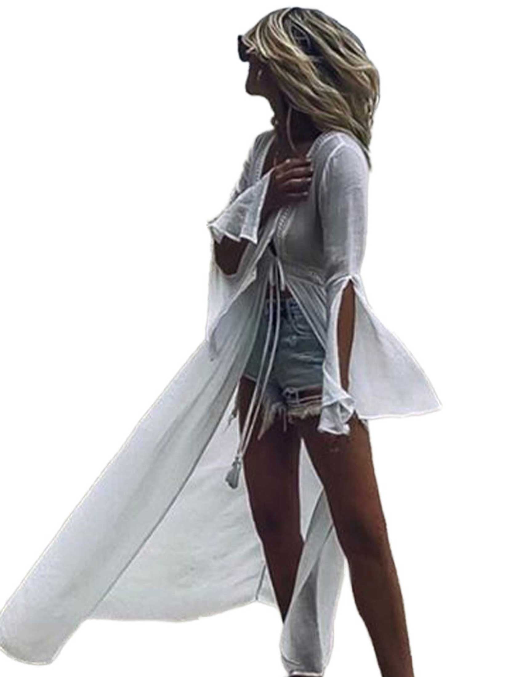 EDOLYNSA Tunics For Beach Swimsuit Cover Up Women Swimwear Long Kaftan ...