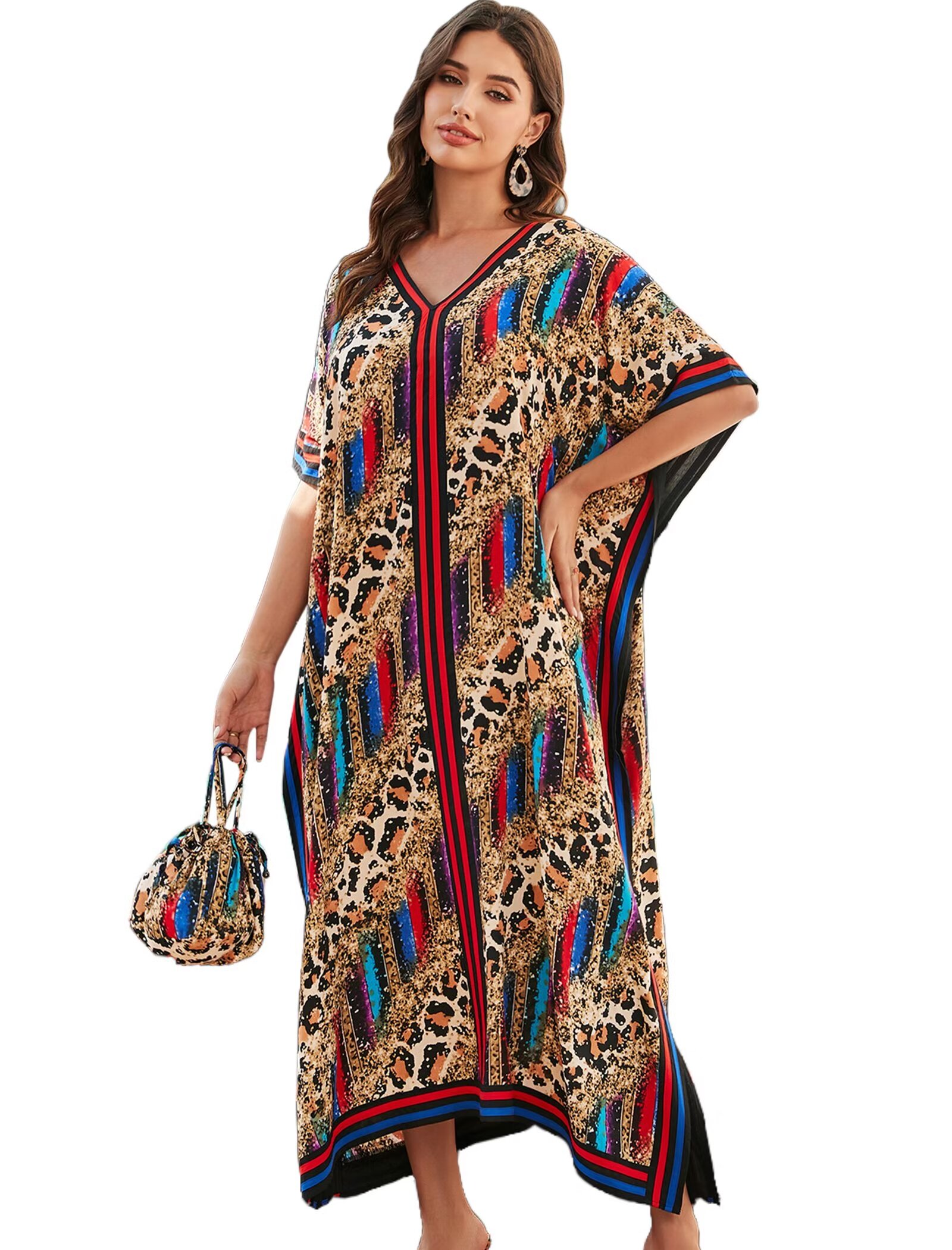 EDOLYNSA Women's Bohemian Print Kaftan Robe V-neck Caftan Loungewear ...