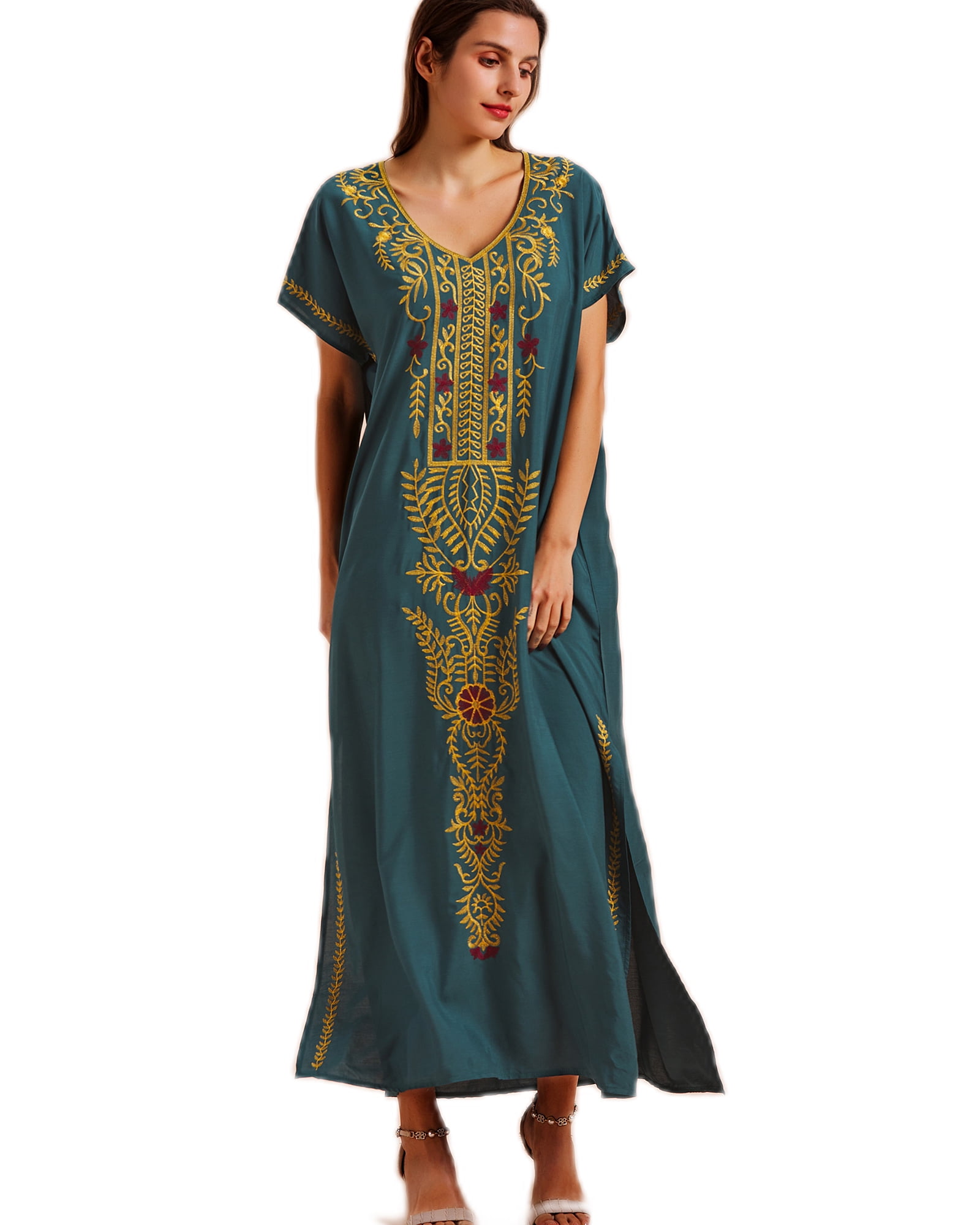 EDOLYNSA Women's Solid Plus Size Kaftan Embroidered Bathing Suit Cover ...