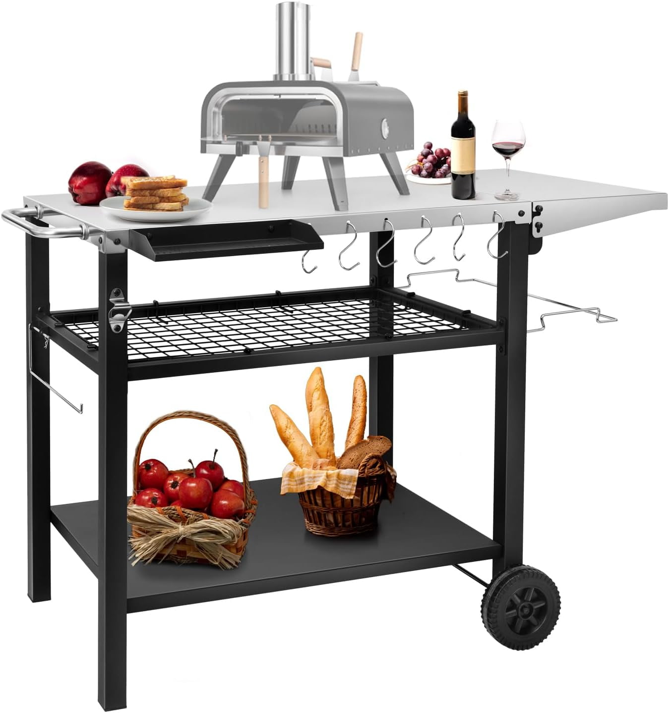 EDOSTORY Outdoor Grill Cart Pizza Oven Stand, Three-Shelf Stainless ...