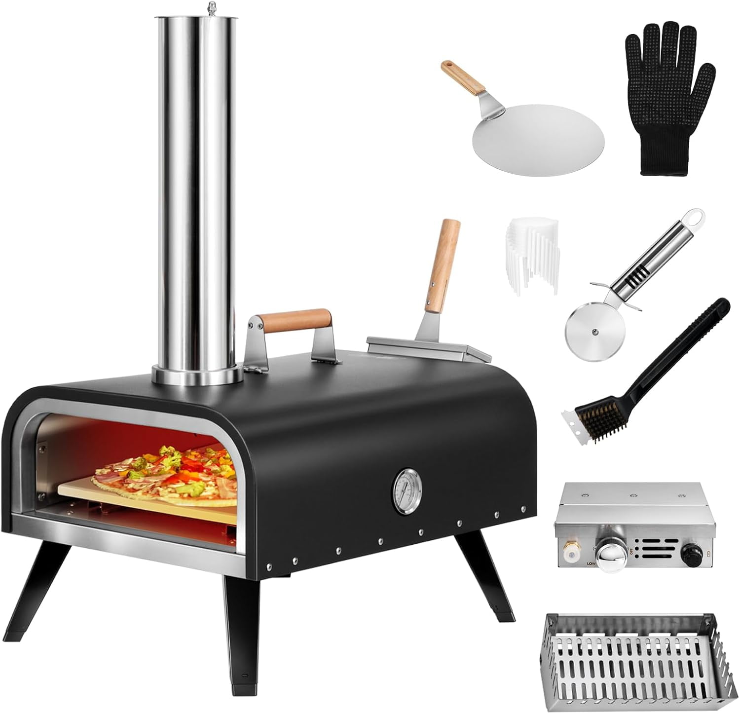 EDOSTORY Pizza Oven Outdoor Wood Fired and Gas Pizza Oven 12 Multi-Fuel ...