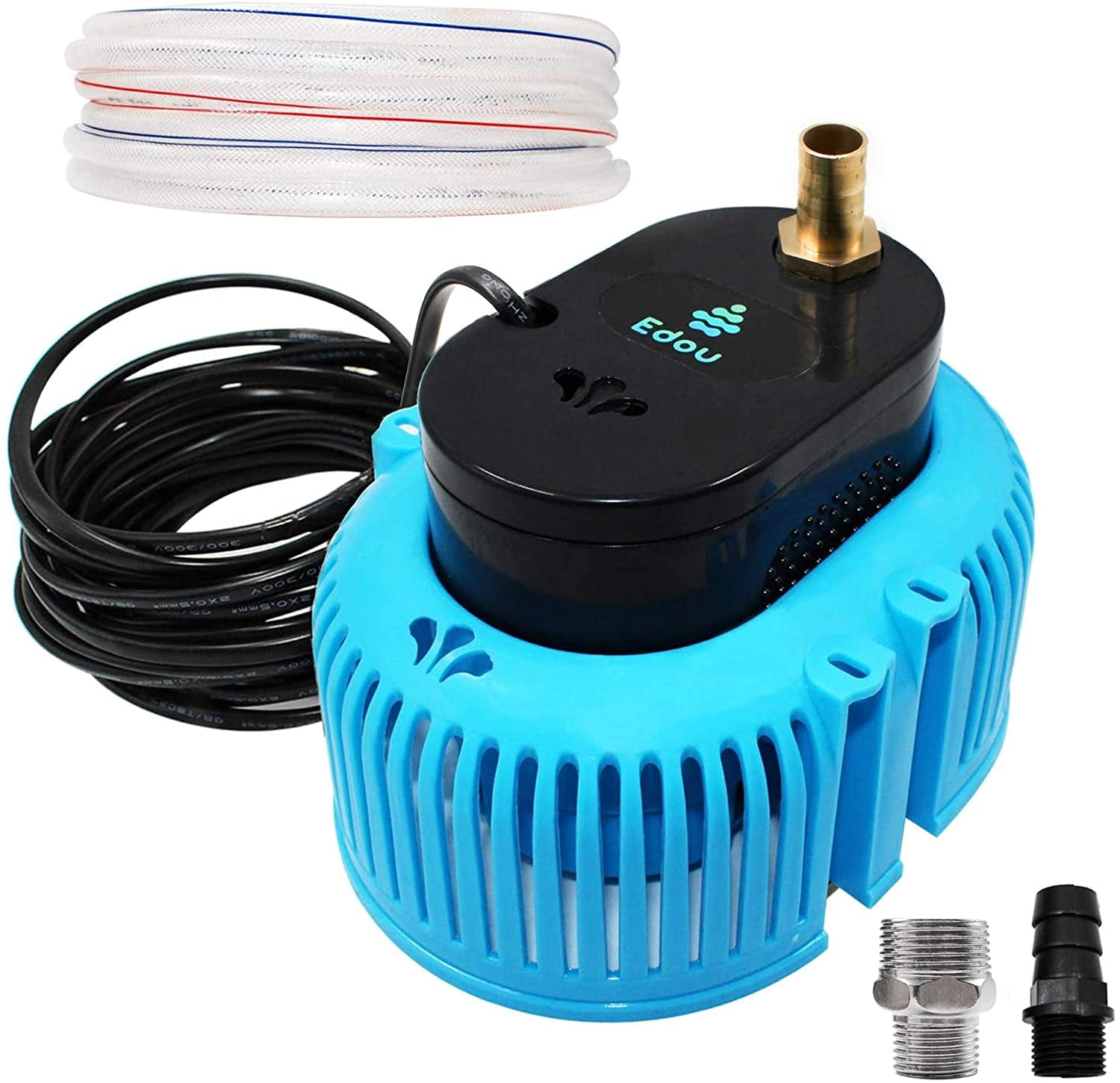 EDOU Submersible Pool Pump, 850 GPH, 75W, 16' Hose, 3 Adapters - Black ...