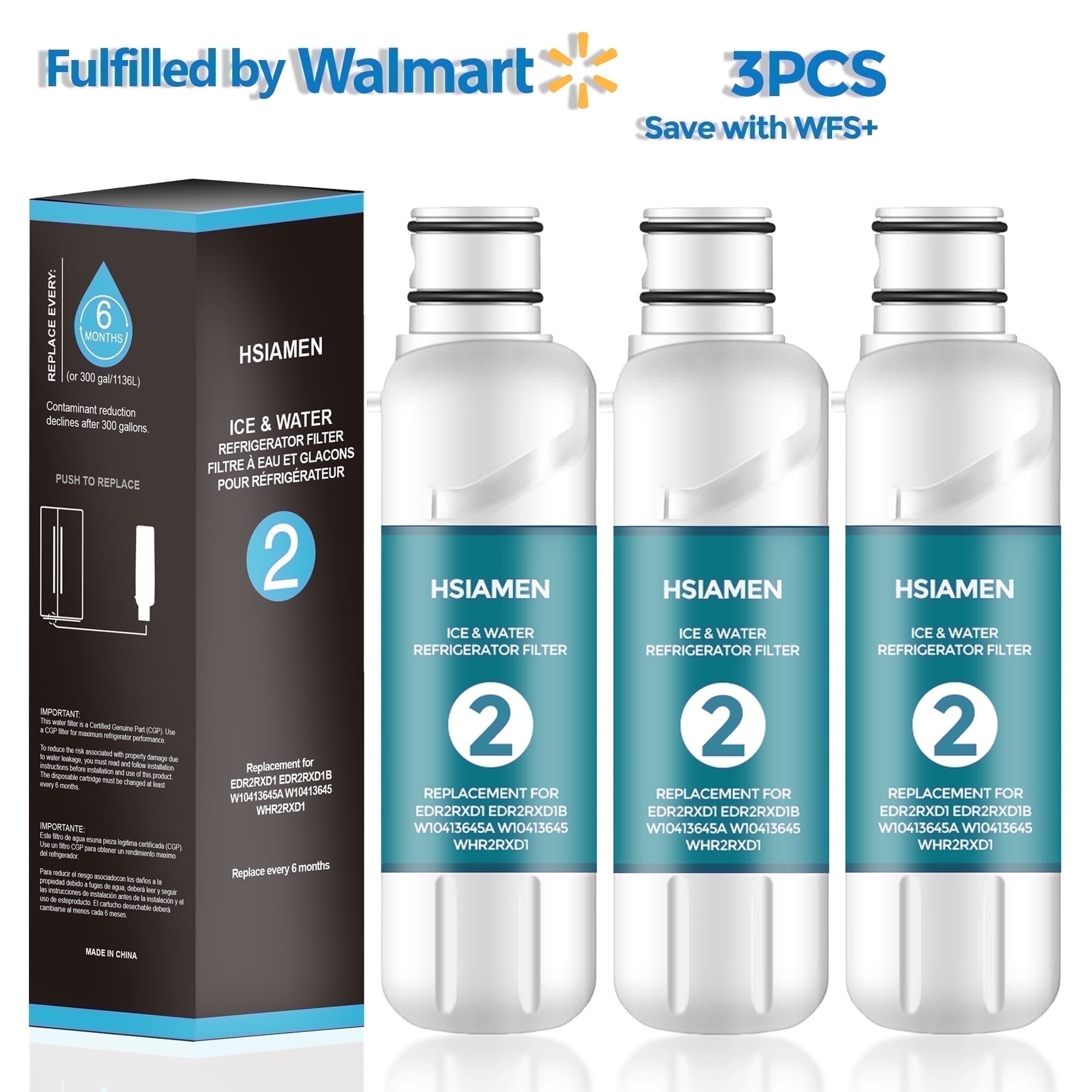 EDR2RXD1 3-Pack Water Filter Replacement, Compatible with W10413645A ...