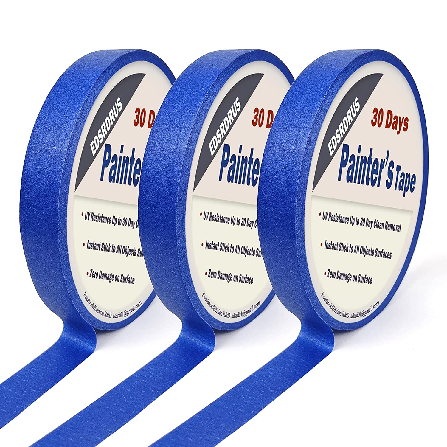 EDSRDRUS Blue Painter's Tape 0.7 inch x 60 Yards, 3 Rolls Multi ...