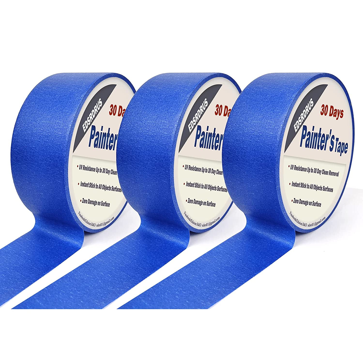 EDSRDRUS Blue Painter's Tape 1.9 inch x 60 Yards, 3 Rolls Multi ...