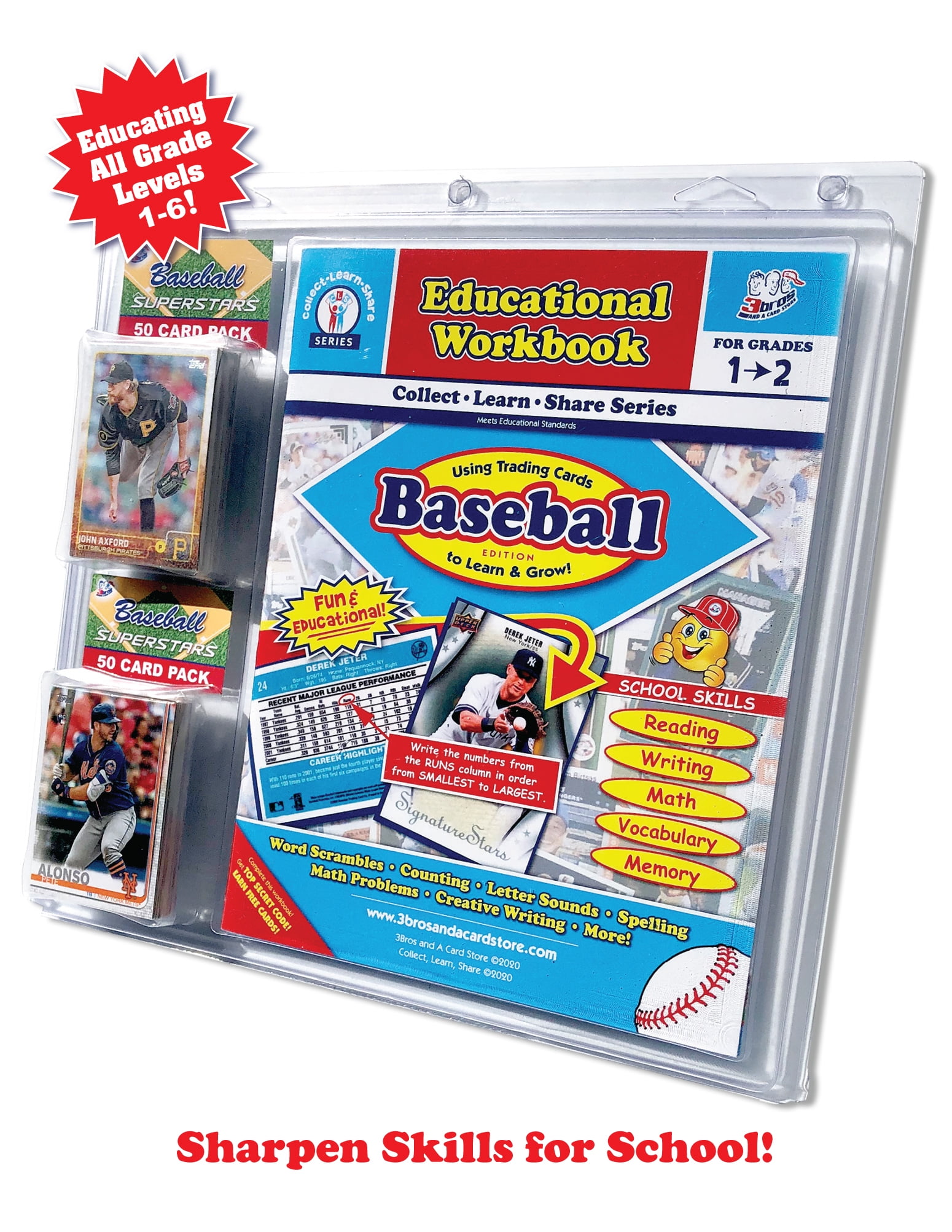 EDUCATIONAL WORKBOOK/ BASEBALL CARD COMBO PACK GRADES 1-2 - Walmart.com