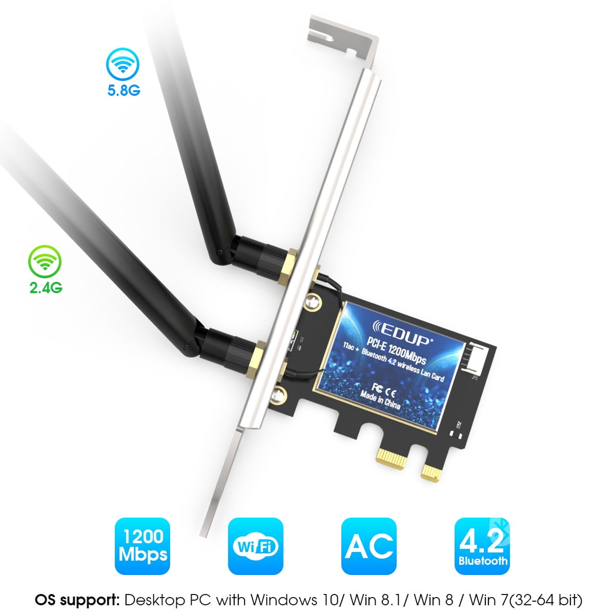 EDUP 1300Mbps 802.11ac Dual Band 5.8G/2.4GHz PCI-E Wireless Network ...