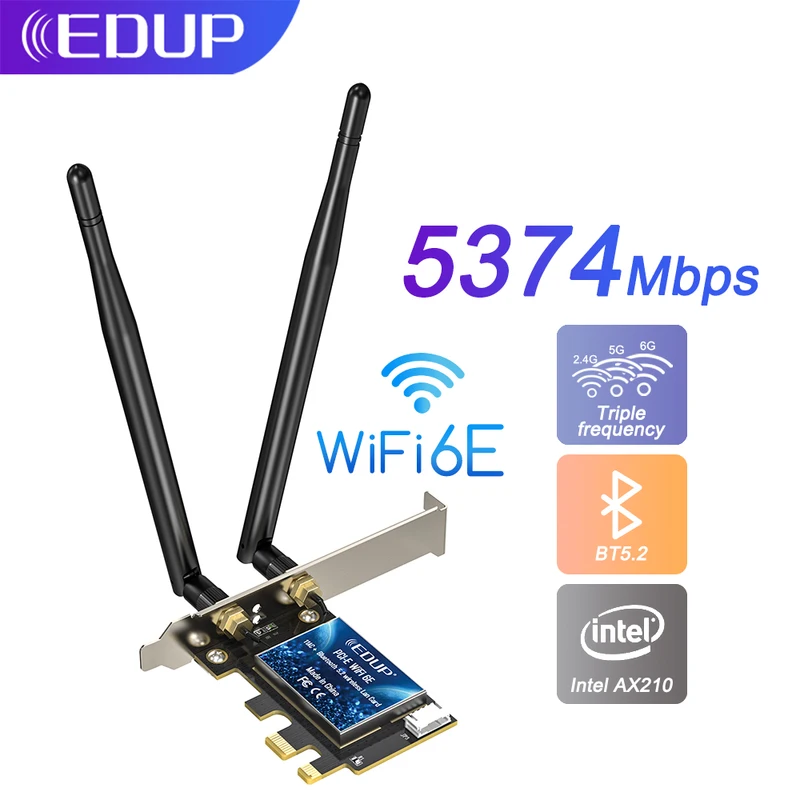 EDUP Wifi 6E Wireless PCIE M.2 Bluetooth 5.3 PCI Expres Network Card 5374Mbps 802.11ax PCI-e ...