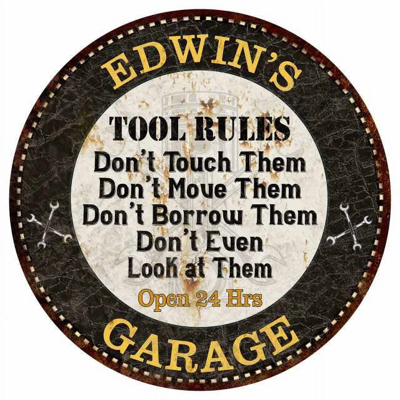 EDWIN'S Garage Rules 14" Round Metal Sign Garage Bar Wall Decor 100140013158 - Walmart Business ...