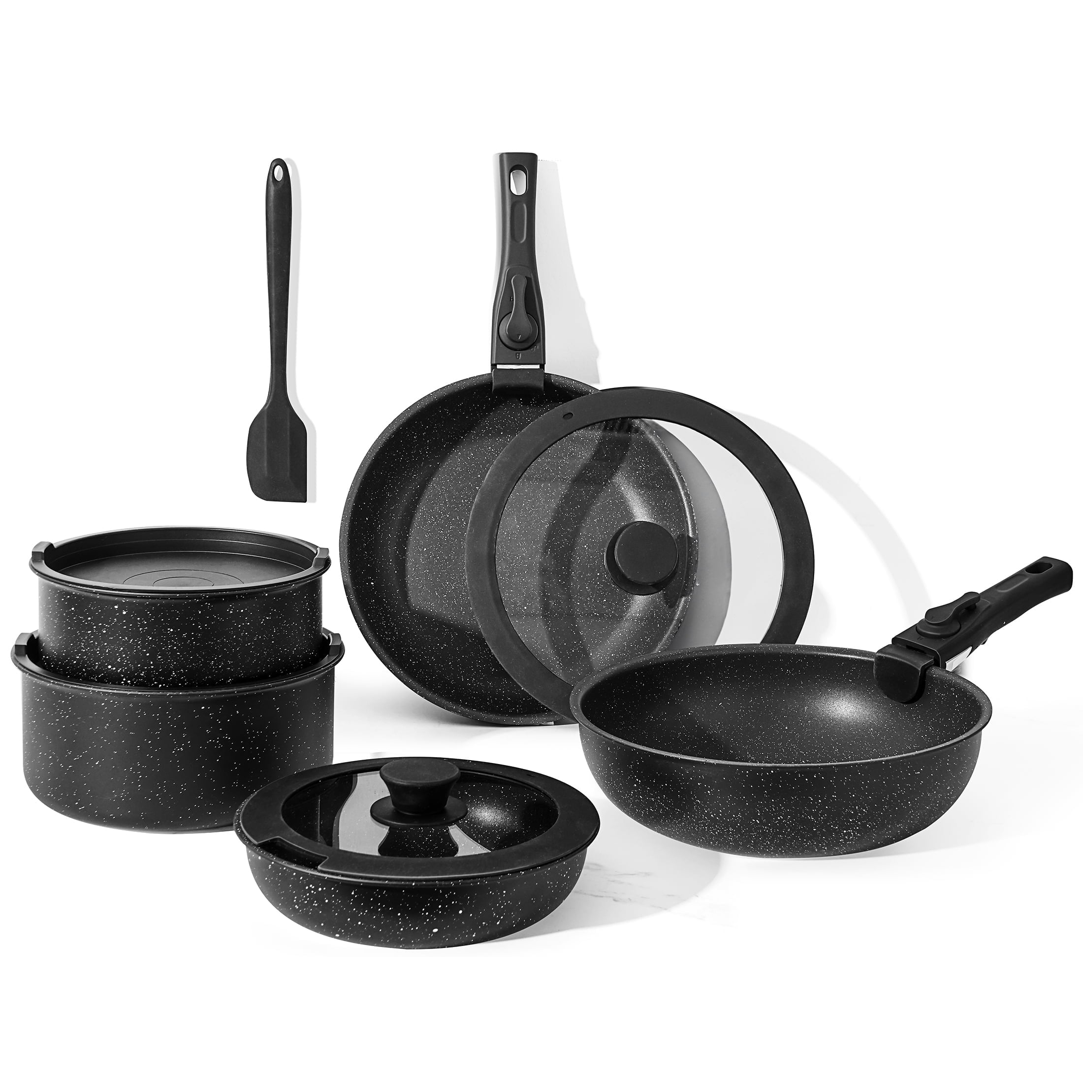 EDX 12pcs Non-Stick Cookware Set, Pots and Pans Set with Detachable ...