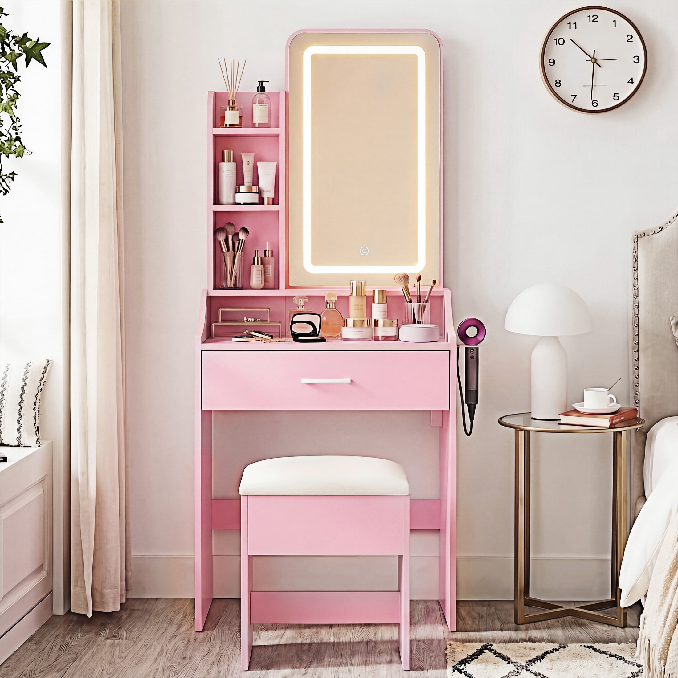 EDX 24" Makeup Vanity Table and Chair Set, Modern Vanity Desk with ...