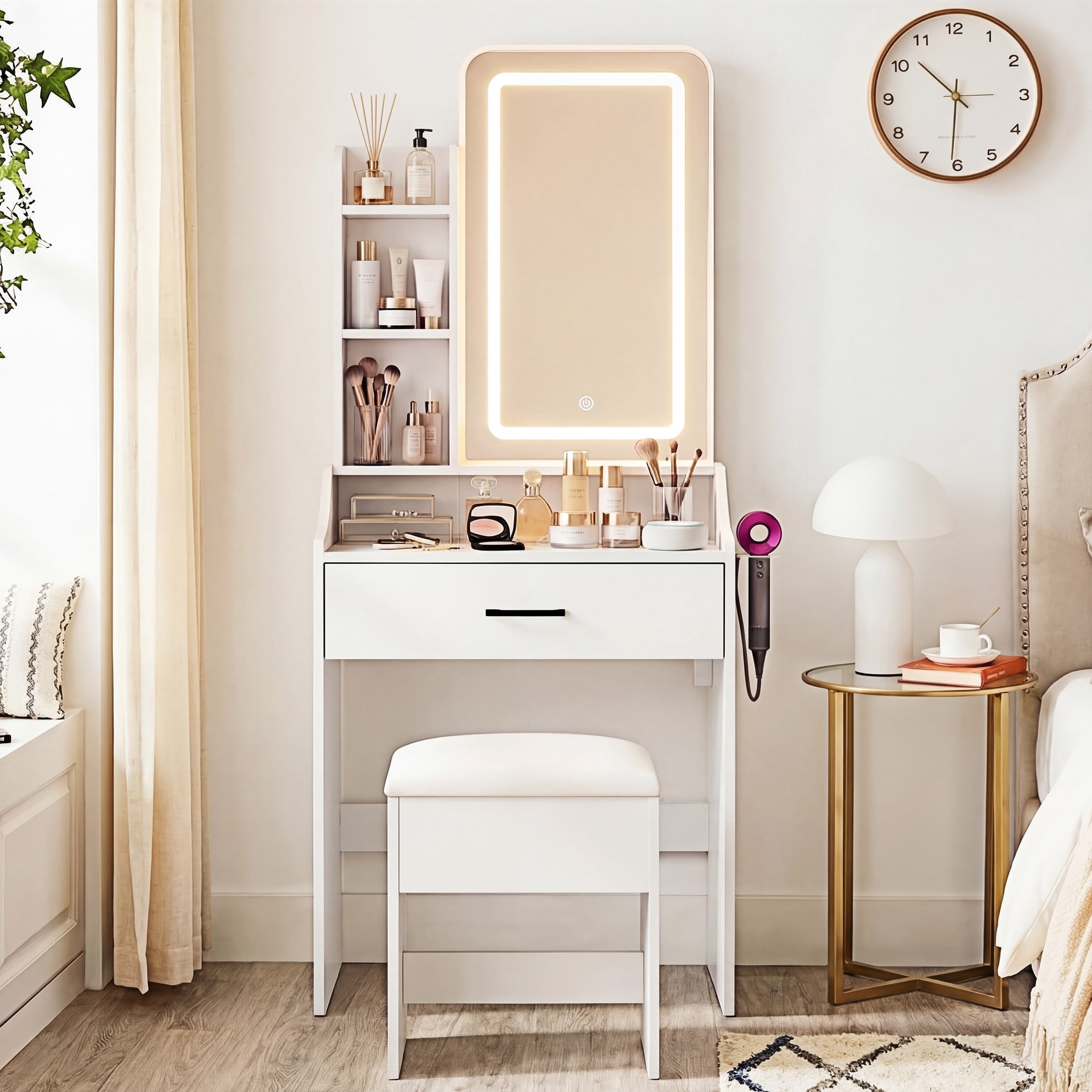EDX 24" Makeup Vanity Table and Chair Set, Modern Vanity Desk with ...