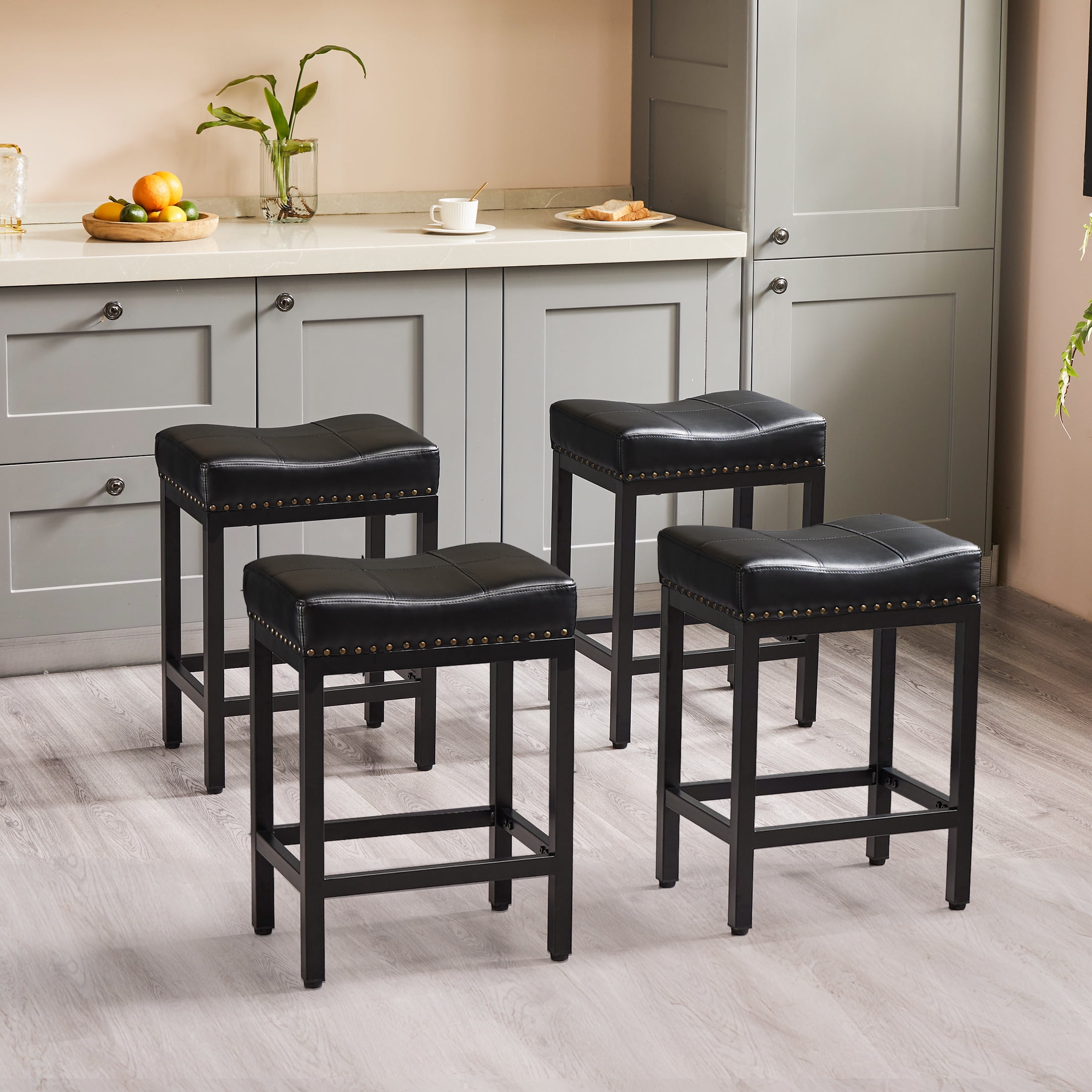 Edx Sturdy Bar Stools Set of 4, Counter Height 24 Inch, PU Leather ...